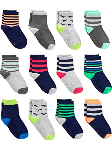 Simple Joys by Carter's Baby 12-Pack Socks, Multicolor/Dinosaur/Stripe, 4-5T