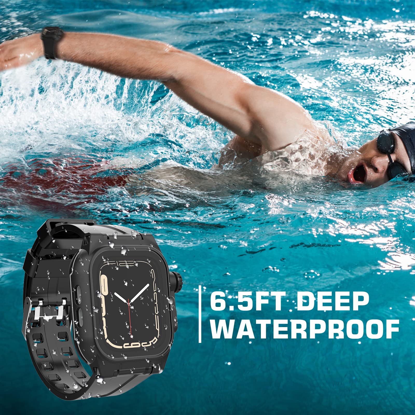 Apple Watch Series 8 7 45mm Waterproof ,Full-body Case with Built-in Screen Protector, Rugged Cover for iWatch S8/S7 45mm