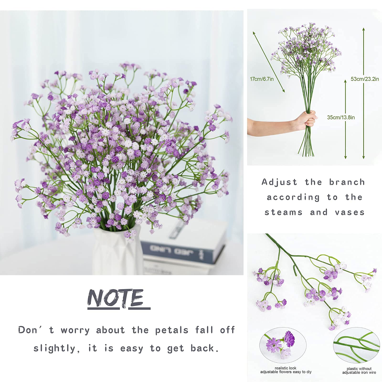 Hawesome 10 Pcs Babys Breath Artificial Flowers Gypsophila Real Touch Flowers Fake Bouquet Home Wedding Garden DIY Decor(Purple)