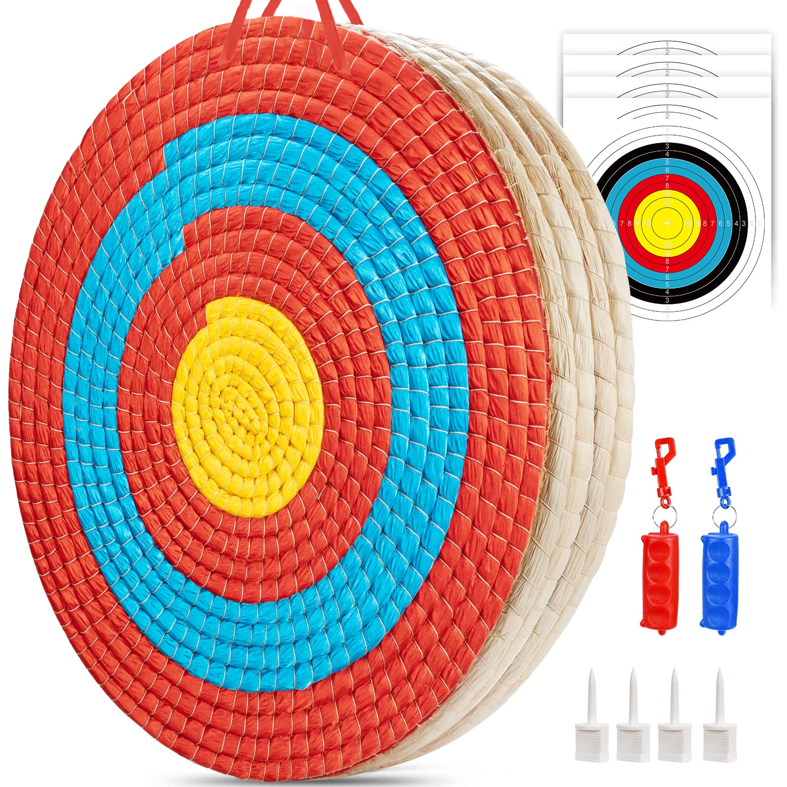 ASDW Archery Target Arrow Target Traditional Solid Straw Round Target Shooting Practice Target 3 Layers 20 Inch Handmade Target with Parper Target Arrow Puller