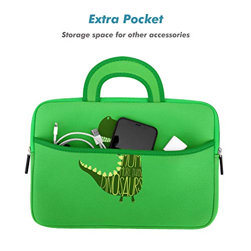 MoKo Fire HD 10 Inch Kids Tablet Sleeve Case Bag, [Shock-Proof] Zipper Handle Pouch Portable Neoprene Case Cover fits Fire HD 10 Plus 2021, Fire HD 10 Kids & Pro 2021 - Dinosaur Green