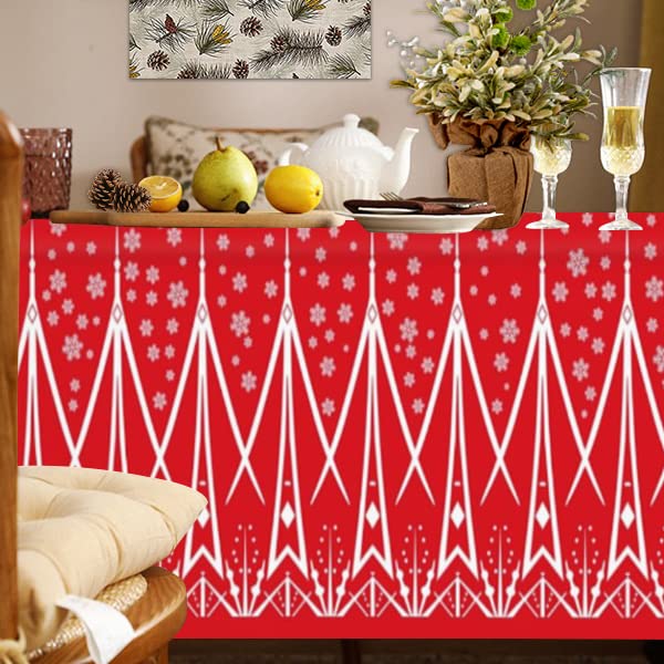 Abaysto Rectangle Christmas Tablecloth Xmas Themed Snowflake Tabletop Cover Kitchen Dining Tablecloth Farmhouse Rustic Party Outdoor Decor for Christmas, Winter, and Holiday