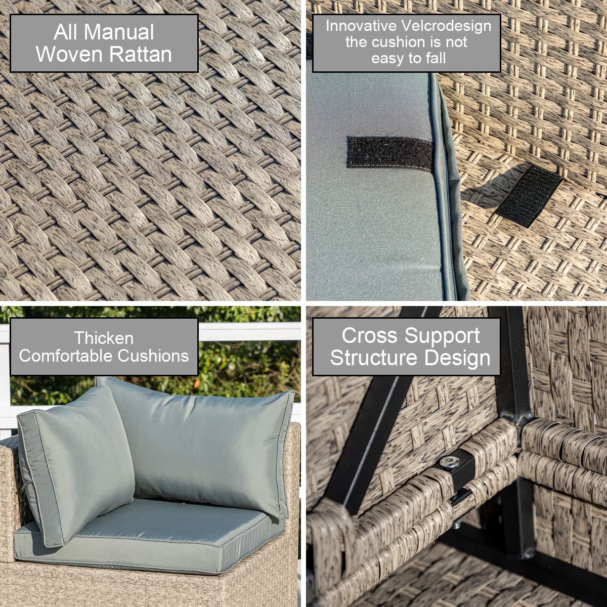 Aug-guan 7-Piece Patio Furniture Set, All-Weather Outdoor Conversation Set Sectional Sofa with Water Resistant Grey Thick Cushions and Coffee Table(Grey)