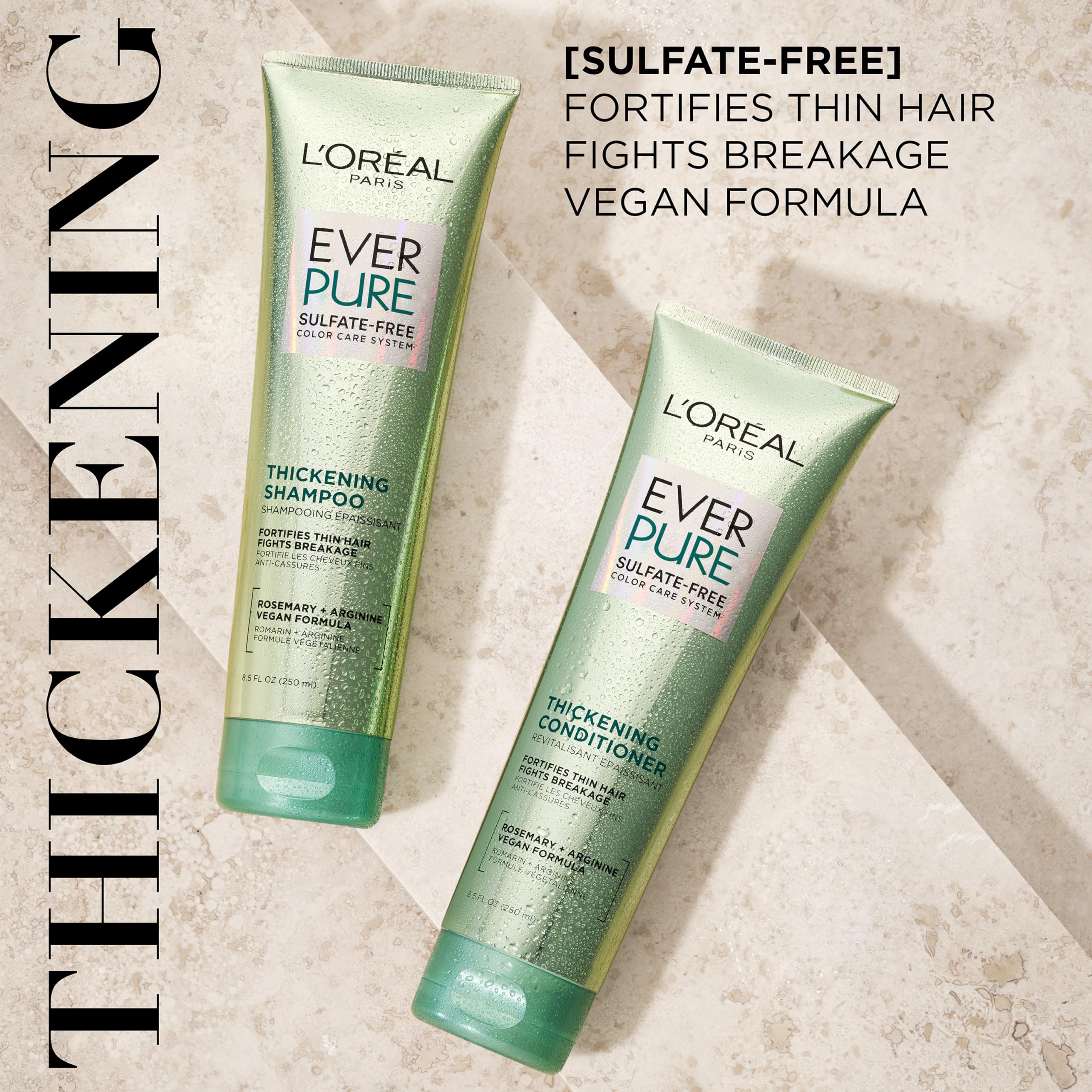 L’Oréal Paris Thickening Sulfate Free Conditioner, Thickens + Strengthens Thin, Fragile Hair, Hair Care with Rosemary Leaf, EverPure, 8.5 Fl Oz (Packaging May Vary)