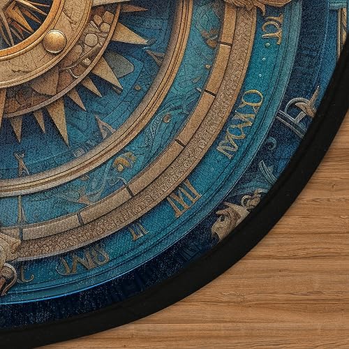 Blue Compass Rose Round Rug 5ft, Round Area Rug Ocean Nautical Non-Slip Circle Rug Indoor Floor Mat Carpet for Bedroom Living Room Kitchen Decor, 5' x 5' Round