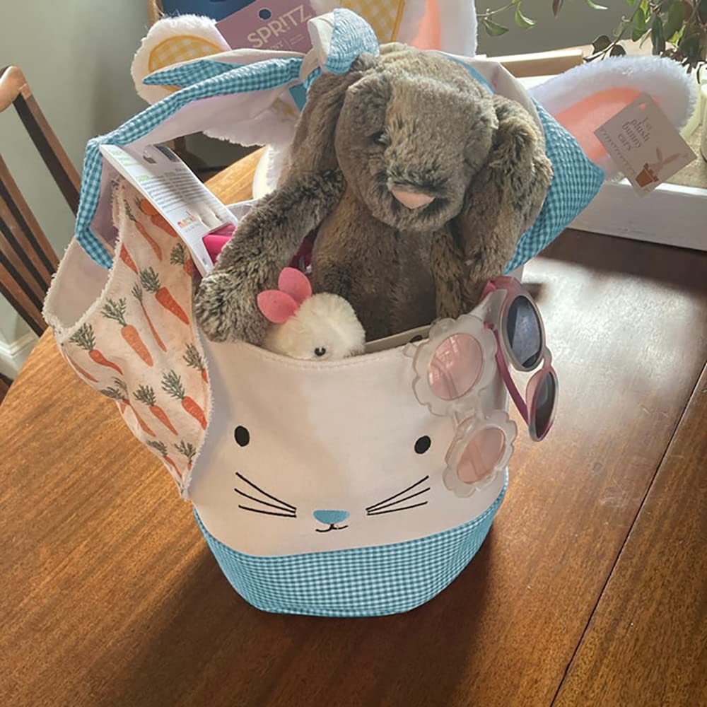 Easter Bunny Basket Egg Bags for Kids,Canvas Cotton Personalized Candy Egg Basket Rabbit Print Buckets Gifts Bags for Easter