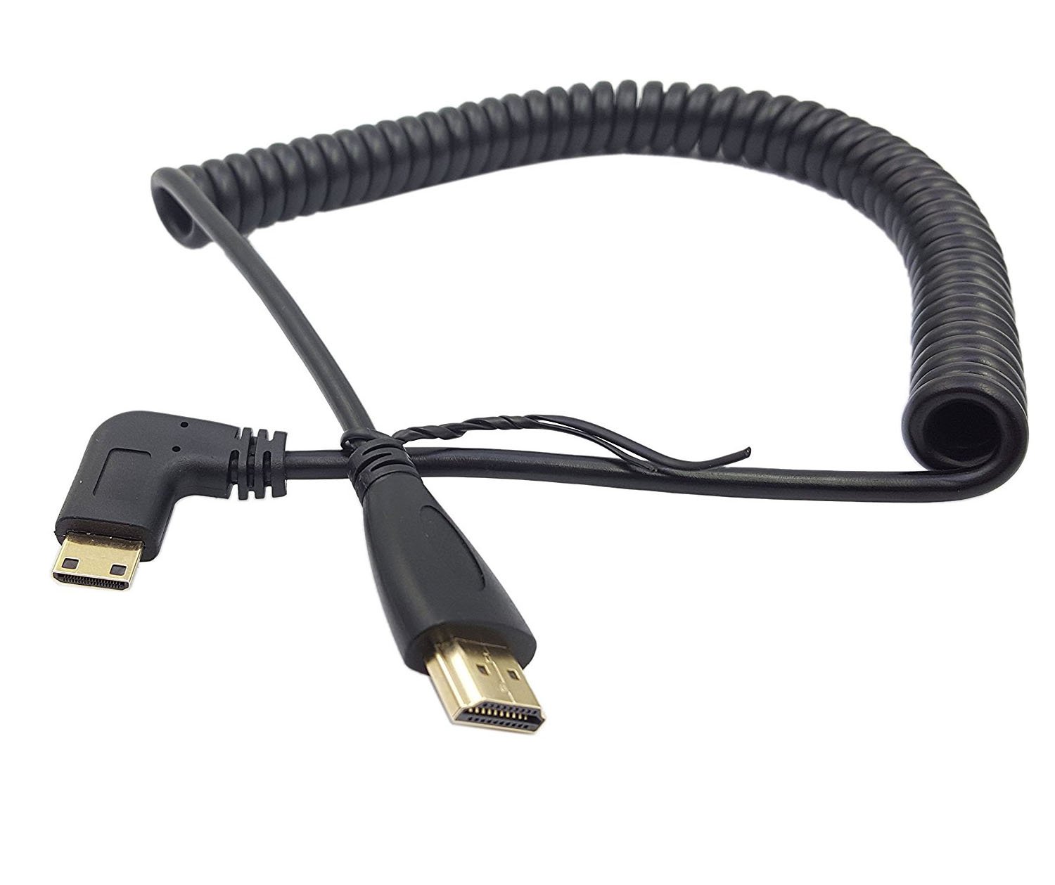 SinLoon Angle 90 Degree Right Mini HDMI to HDMI, Right Angled Mini-HDMI Male to HDMI Male Gold Plated Converter Adapter Coiled Spiral Cable,Support 3D, 1080P,1.5~10 Feetďź90Mini-HDMI Rightďź