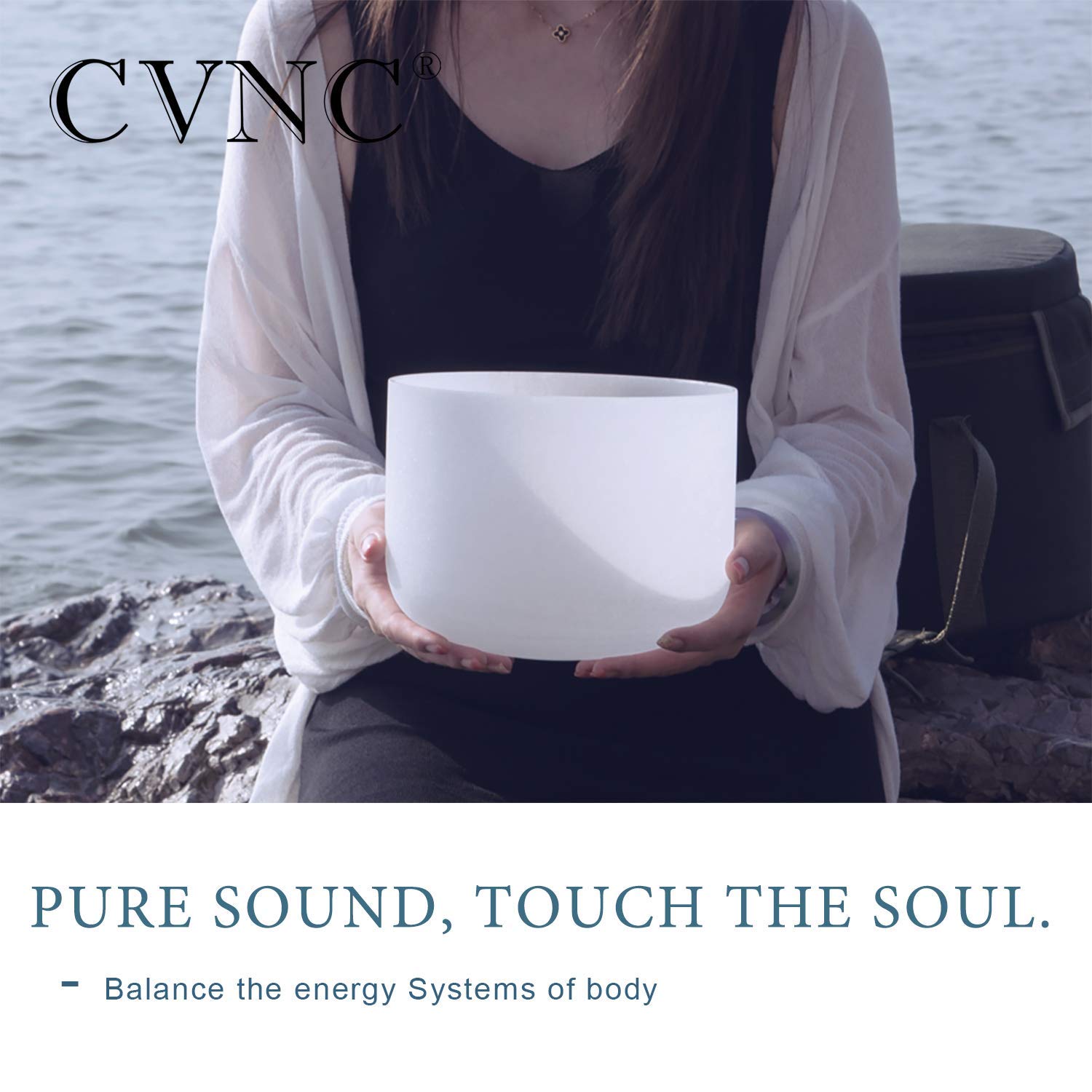 CVNC 432HZ Set of 3 PCS 8"C+10"F+12"D Note Frosted Quartz Crystal Singing Bowl with Carry Case Bag