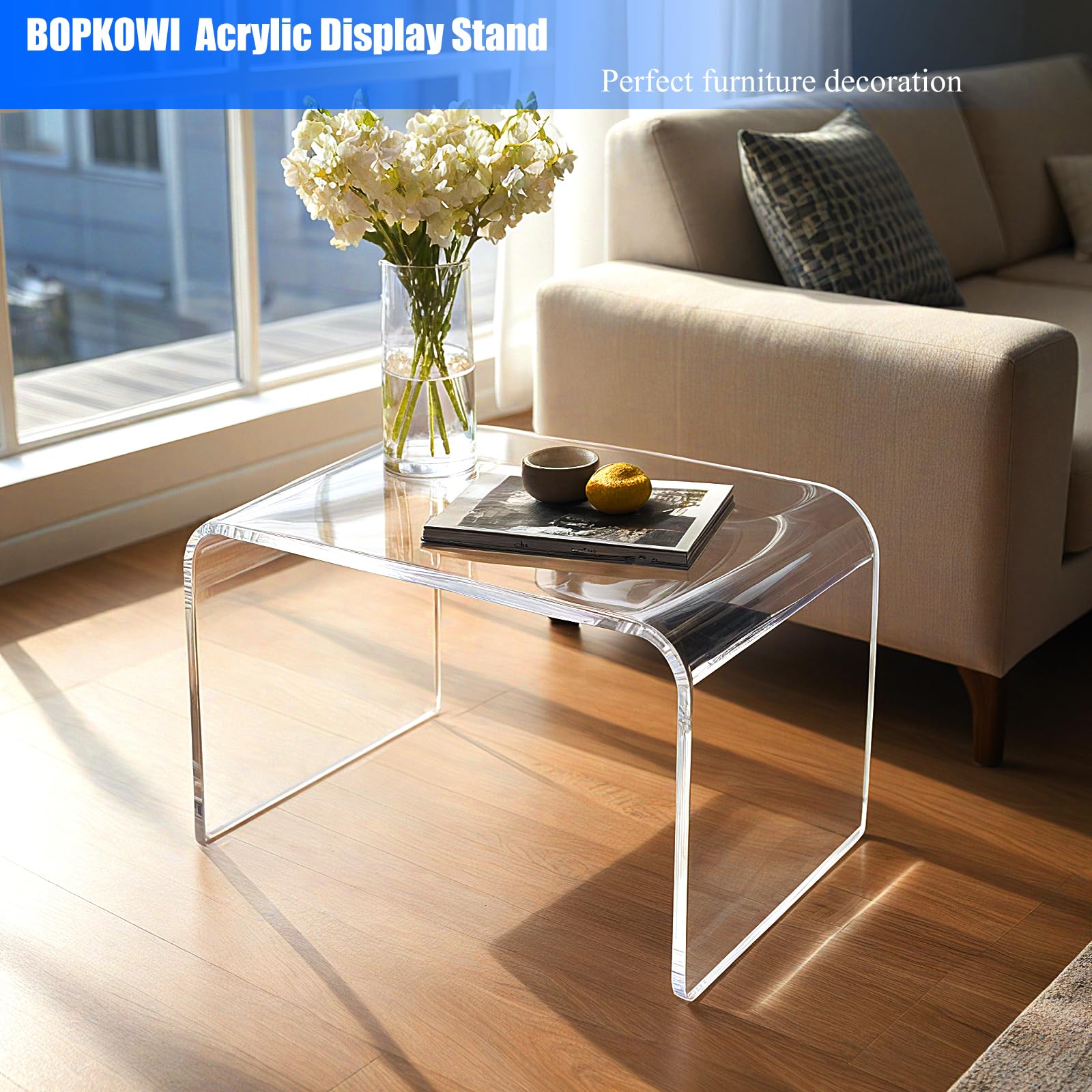 BOPKOWI Acrylic Step Stool,Acrylic Stool,Acrylic Small Step Stool,Clear Foot Stool,Clear Acrylic Footstool with Non-Slip for Bathroom,Holds Up to 250l (No Non-Slip Stool, Pack of 1)