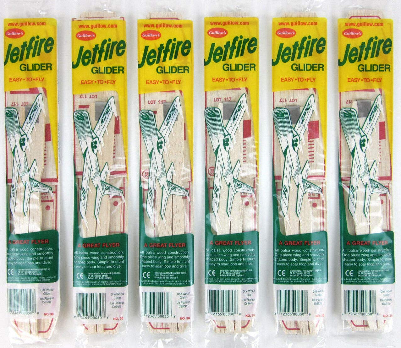 Big Game ~(6) JETFIRE Balsa Wood Airplane Glider GUILLOWS Jet Plane Model kit #30 New