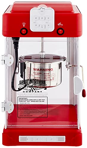 Great Northern Popcorn Company Pop Pup Countertop Popcorn Machine β Tabletop Popper Makes 1 Gallon β 2.5-Ounce Kettle, Catch Tray Warming Light & Scoop, Red (6074)