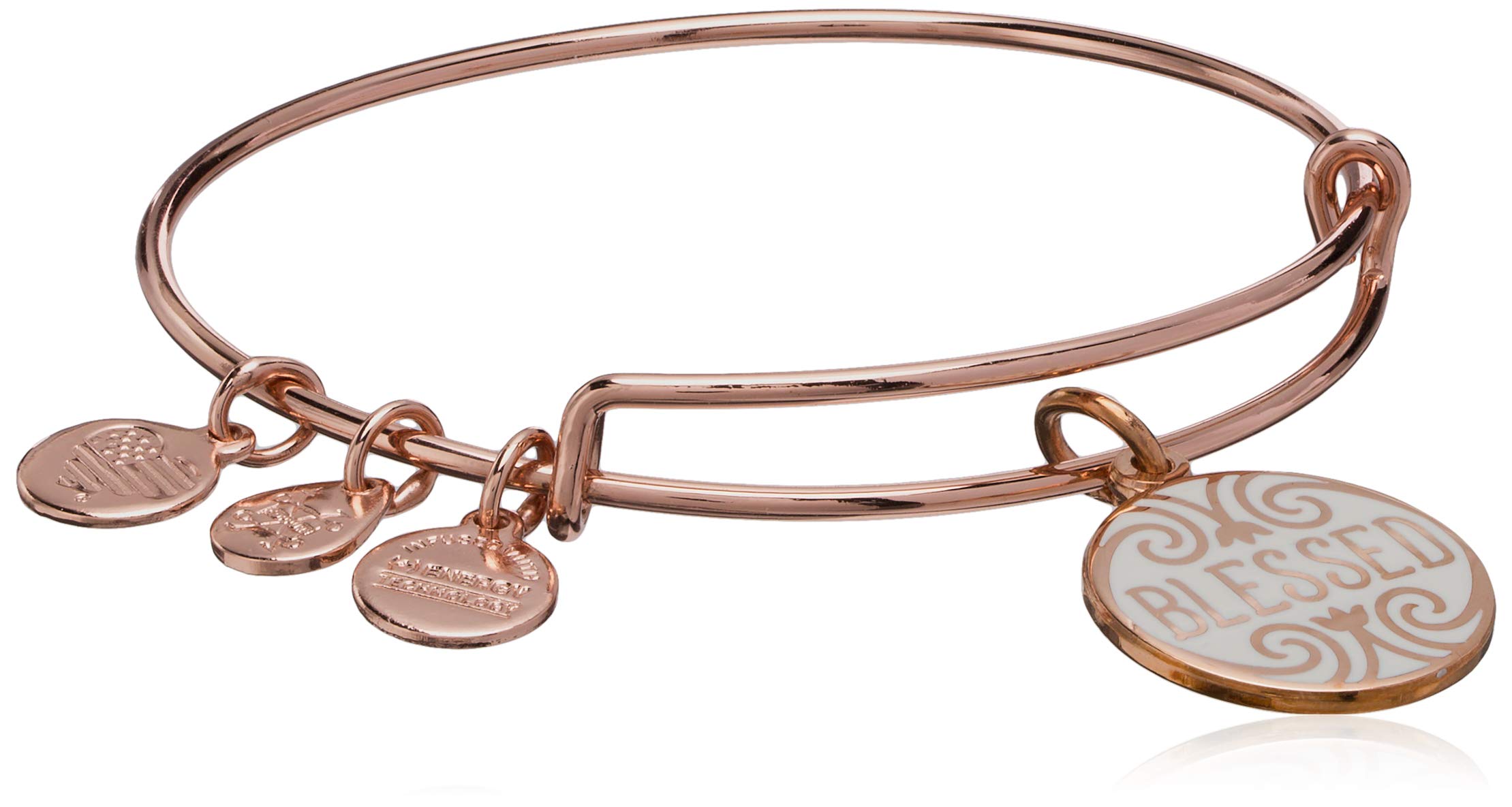 Alex and Ani Mantras + Inspirational Expandable Bangle for Women, Blessed Charm, Shiny Rose Gold Finish, 2 to 3.5 in, A18WAP04SR
