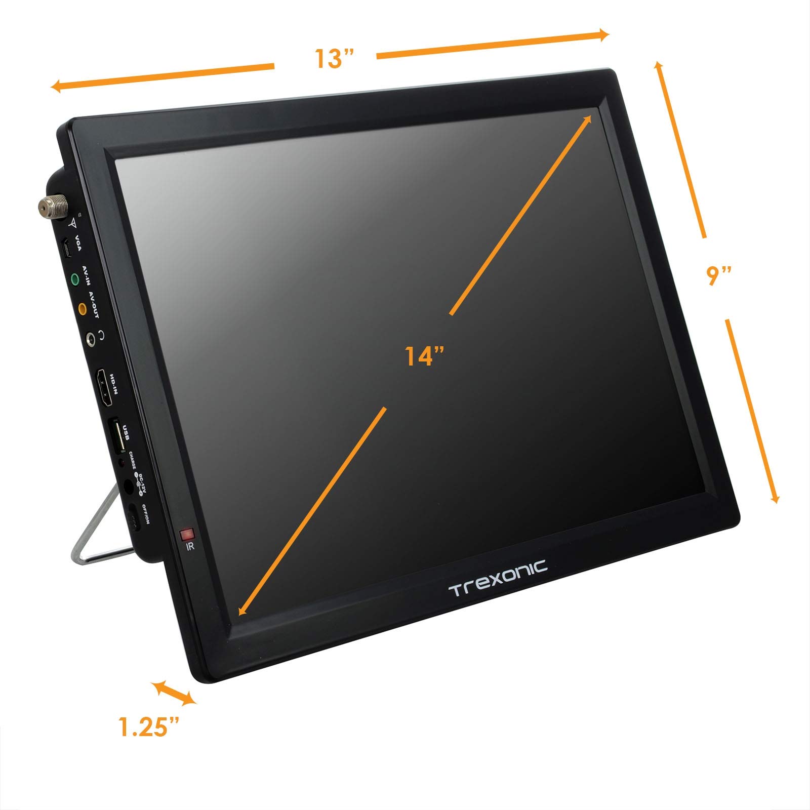 Trexonic Portable Rechargeable 14 Inch 720p LED TV with HDMI, SD/MMC, USB, VGA, AV in/Out and Built-in Digital Tuner