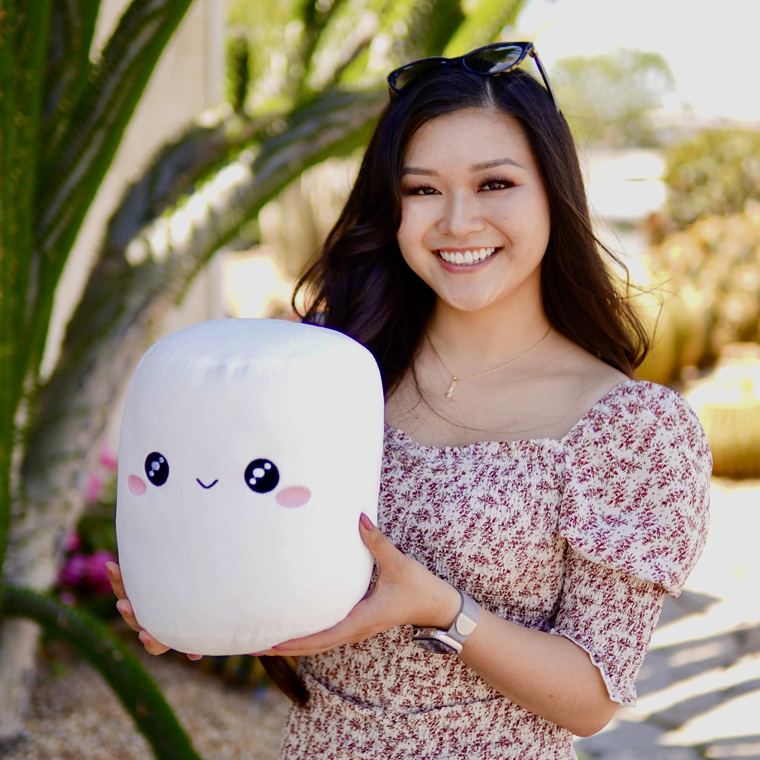 ABC Marshmallow Plushie 10 Inch White Emoji Cute Face Expression Food Plush Toy with Squishy Soft Stuffing
