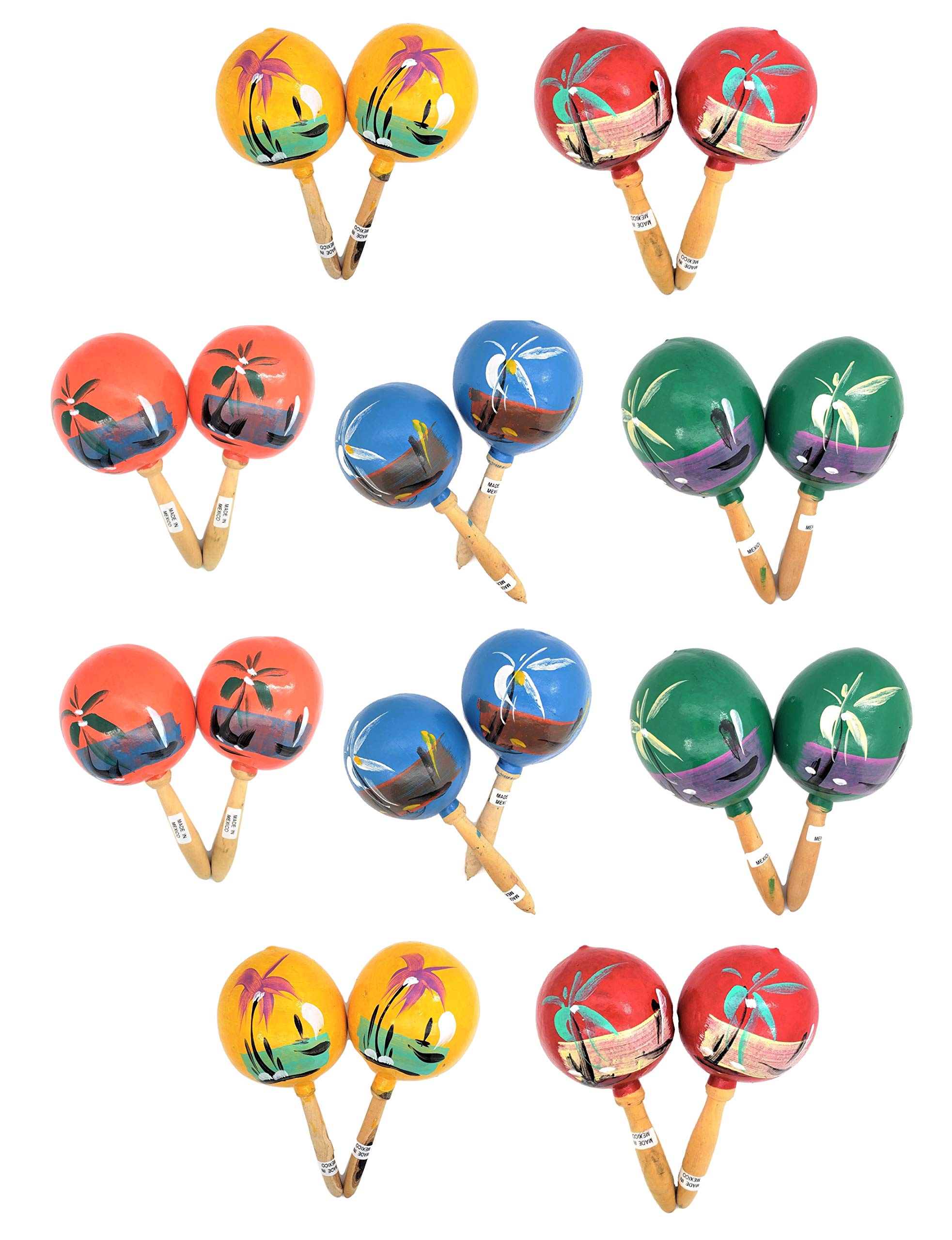 Zugar Land Red - 8" Hand Made Genuine Mexican Real Wooden Maracas (Pack of 2) Fragile Hand Painted. Wood. Noisemaker. Latin Dance Party Fiesta Musical Instrument.