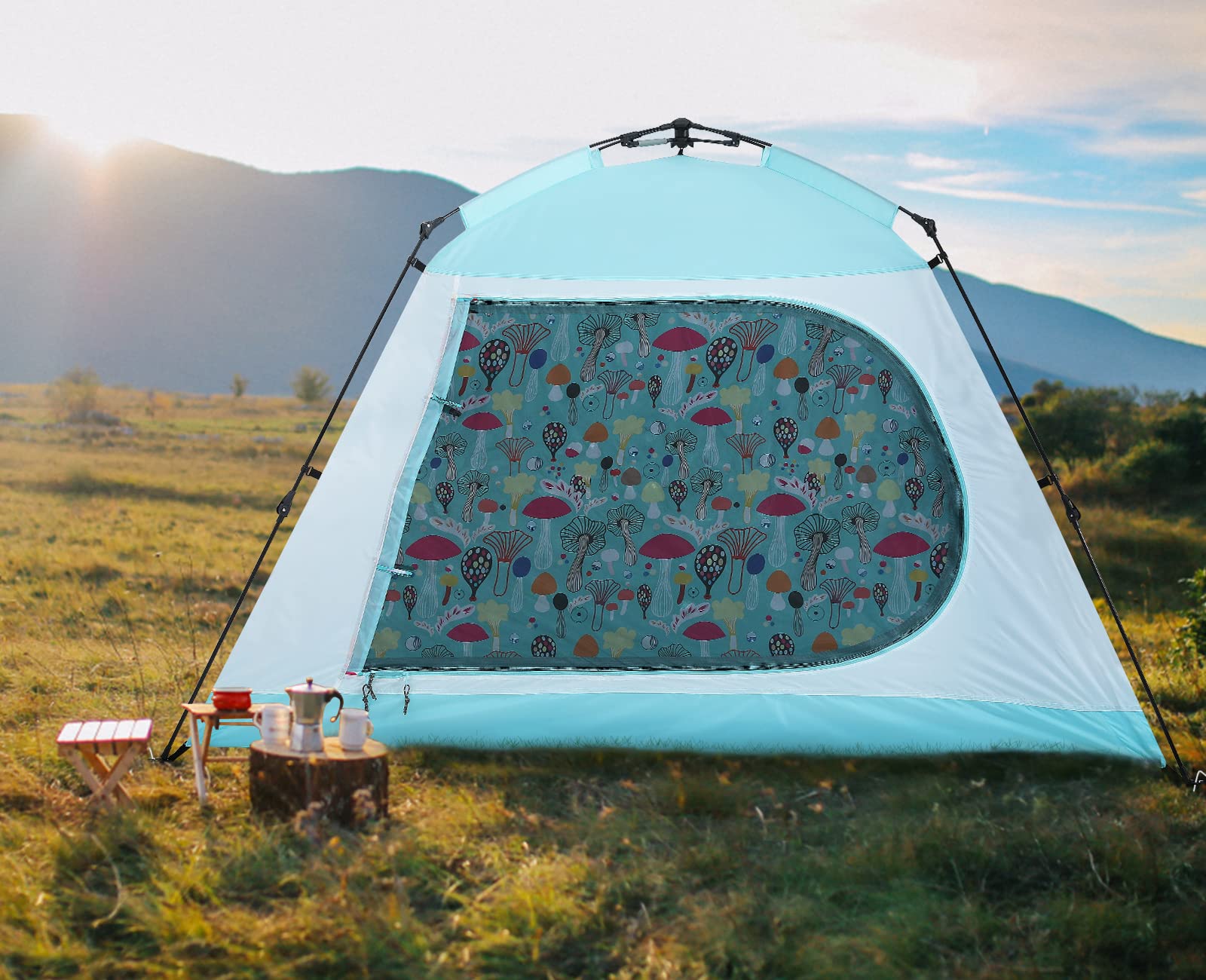 ABCCAMPING Camping Tent for 4 Person, Auto One Touch Tent Pop-Up Camping Tent,Family Dome Waterproof Backpacking Tent Easy Setup UV Cut Sun Shelter Tent(Sky Blue)