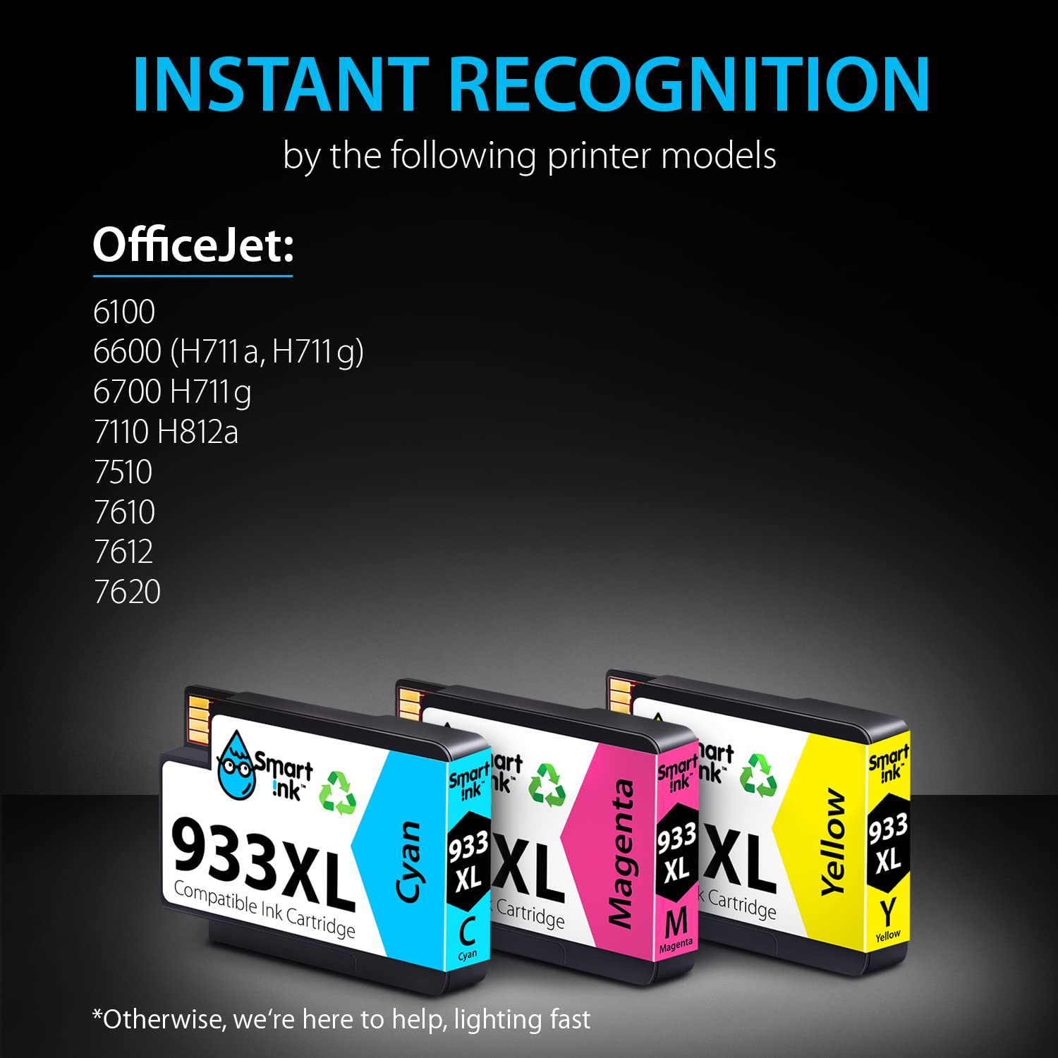 Smart Ink Compatible Ink Cartridge Replacement for HP 932XL 933XL 932 XL 933 (3 Combo Pack) to use with HP Officejet 6600 6100 6700 7110 7510 7610 7612 7510 Printers (Cyan, Magenta, Yellow)