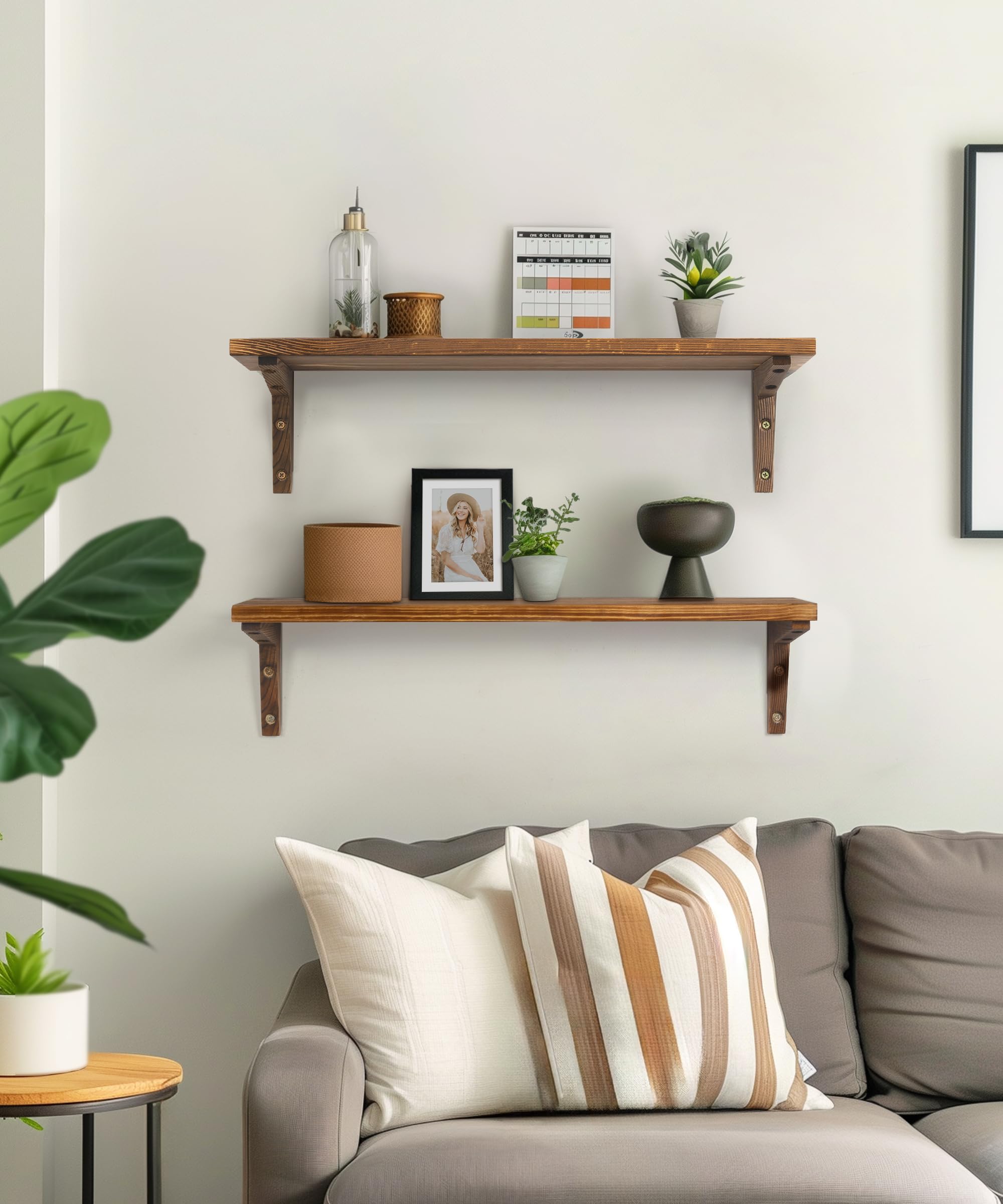 Godimerhea Floating Shelves for Wall, 24 Inch Rustic Bathroom Shelves Wall Mount Kitchen Storage Organizer for Laundry Bedroom Living Room, Brown