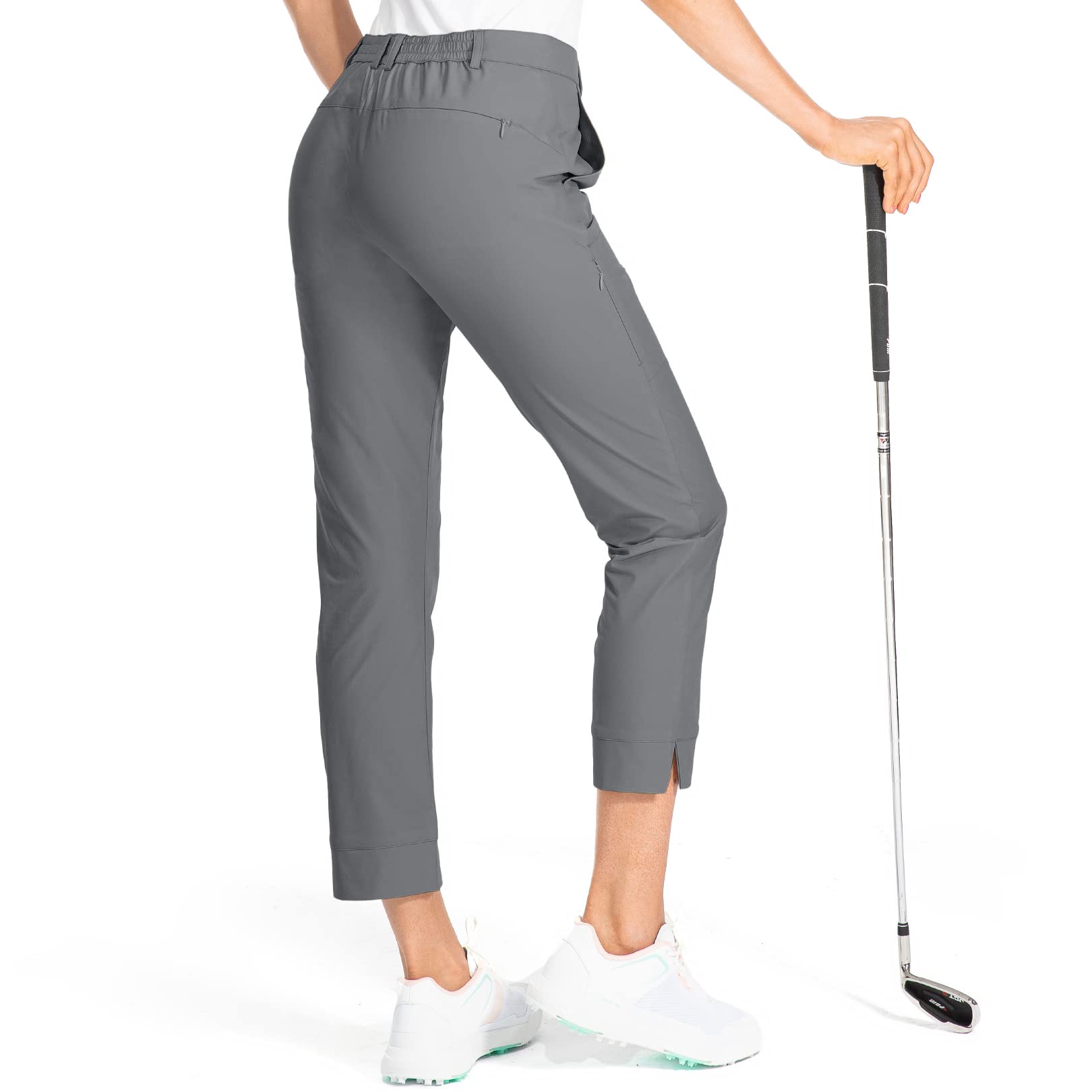 Alfiudad Women's Golf Pants Stretch Lightweight Quick Dry Work Casual Pants Water Resistant with Zipper Pocket#2070 Dark Grey,XS
