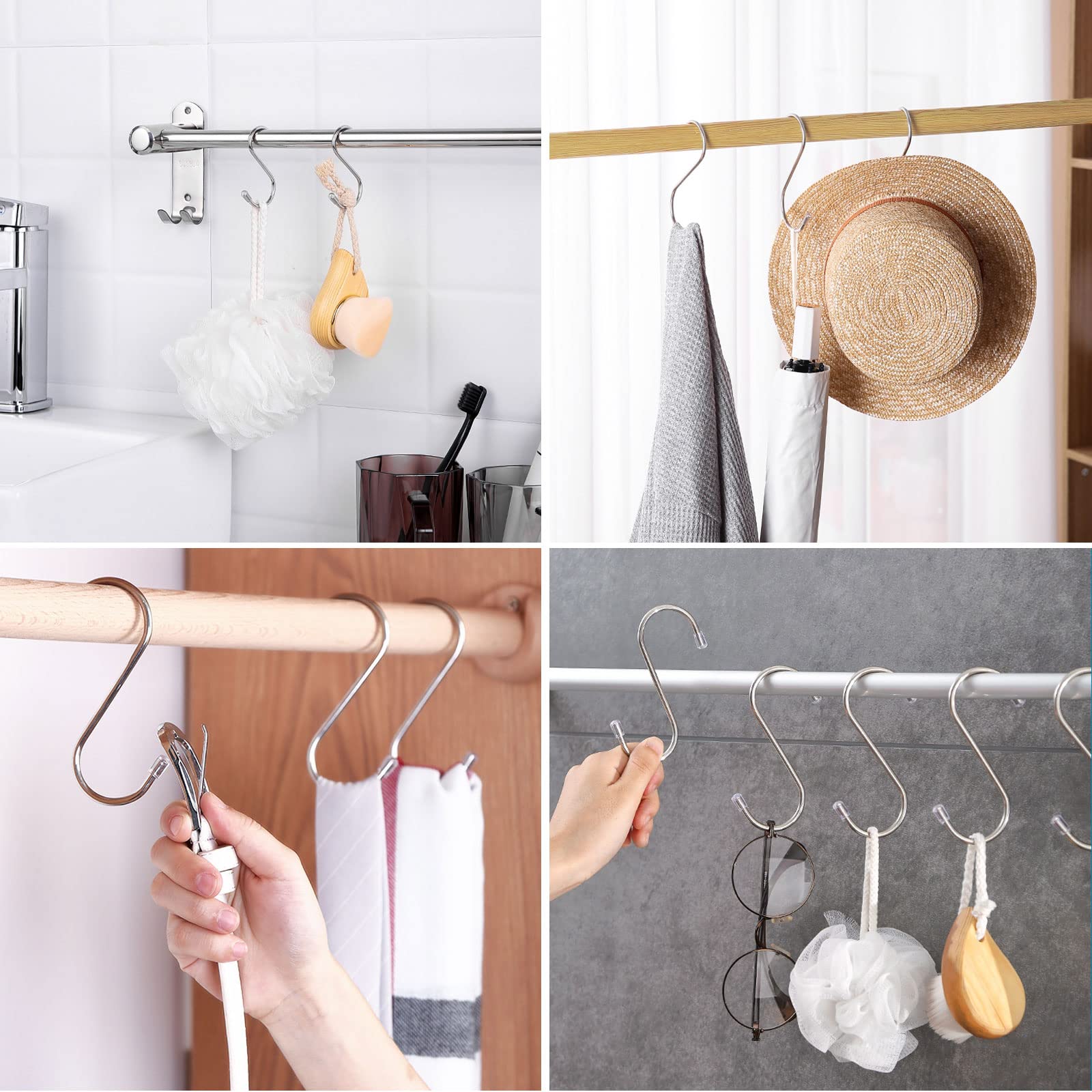 DAJAVE 100 Pack S Hooks for Hanging, 2.5 Inch Heavy Duty S Hook with Plastic Caps, Stainless Steel Small S Hanging Hangers Hooks for Hanging Kitchen Pans, Pots, Cups, Clothes, Bags