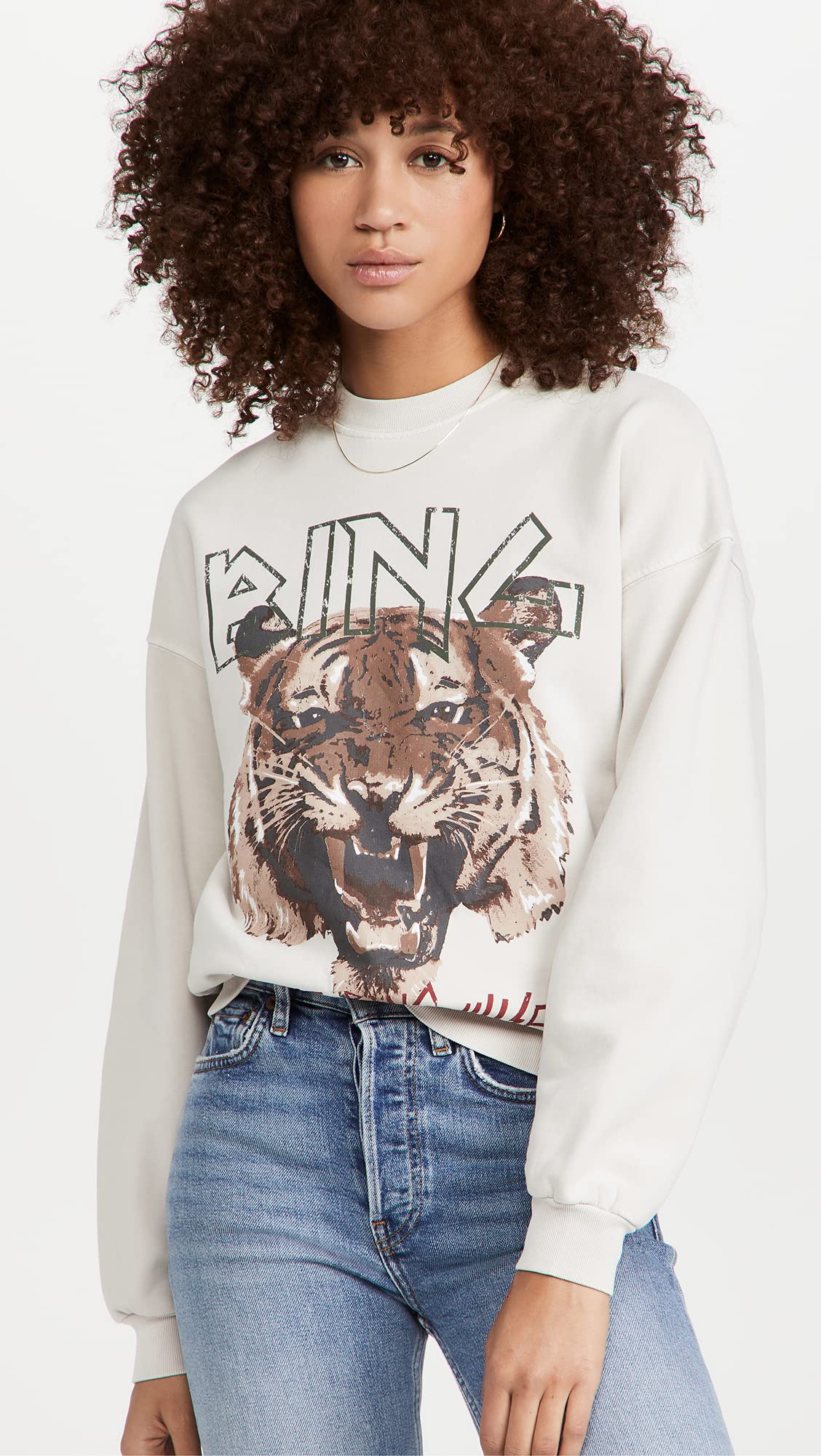 ANINE BING Women's Tiger Sweatshirt - Stone, Grey, L