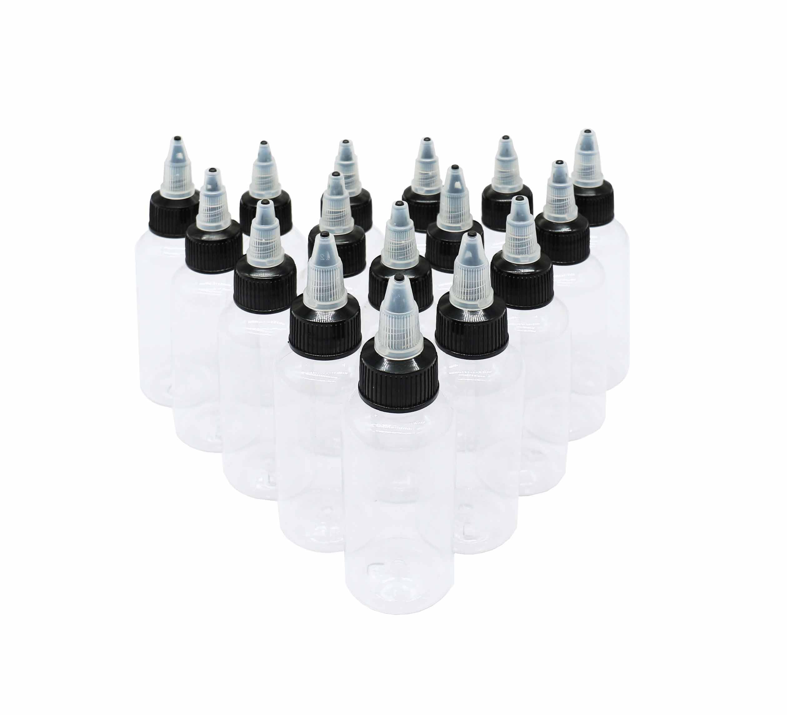 HuoHuo 16Pcs 2 oz Bottles,PET Plastic Extruded Liquid Bottle,Hard Plastic Extruded Liquid Bottle,dropper,dispensing bottle,Laboratory wash Bottle,Watercolor Pigment Bottle, Ink Discharge Bottle(60ml)