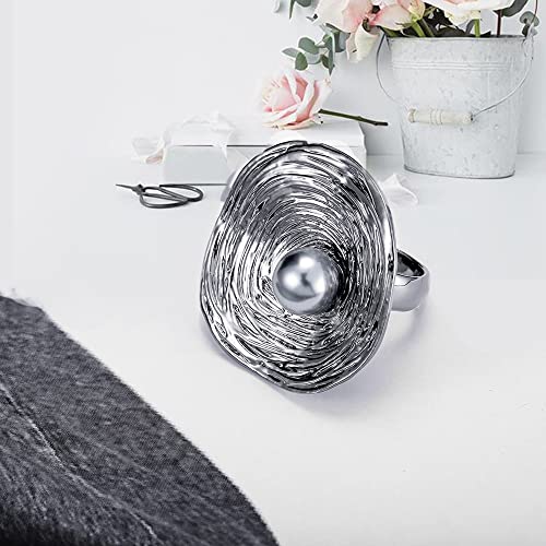 Aprilery Wide Round Surface Ring For Women Custume Vintage Black Pearl Big Bold Statement Ring