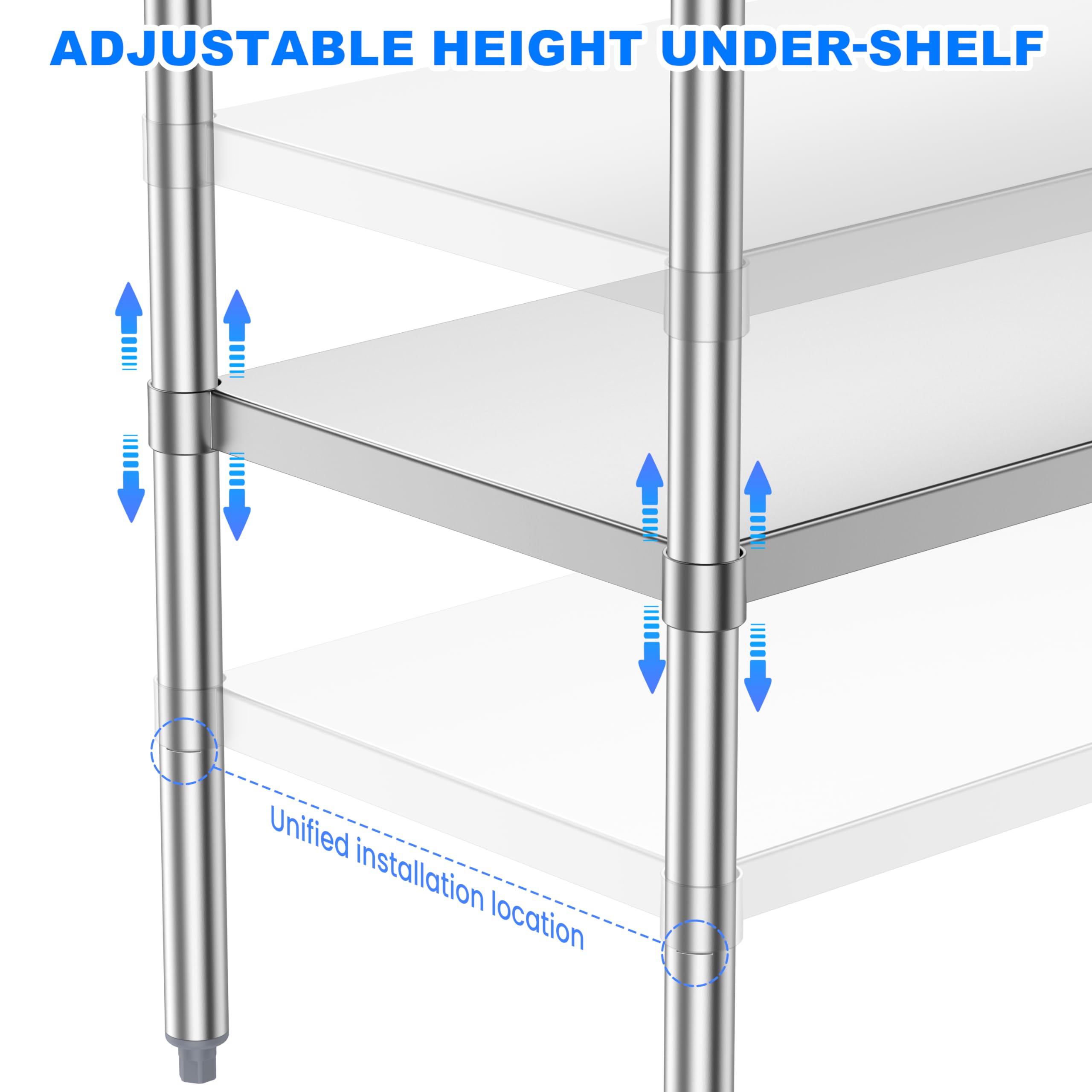 Atronor Stainless Steel Table for Prep & Work, NSF Metal Commercial Heavy Duty Table with Adjustable Under Shelf and Foot for Restaurant, Home and Hotel (24x48in)