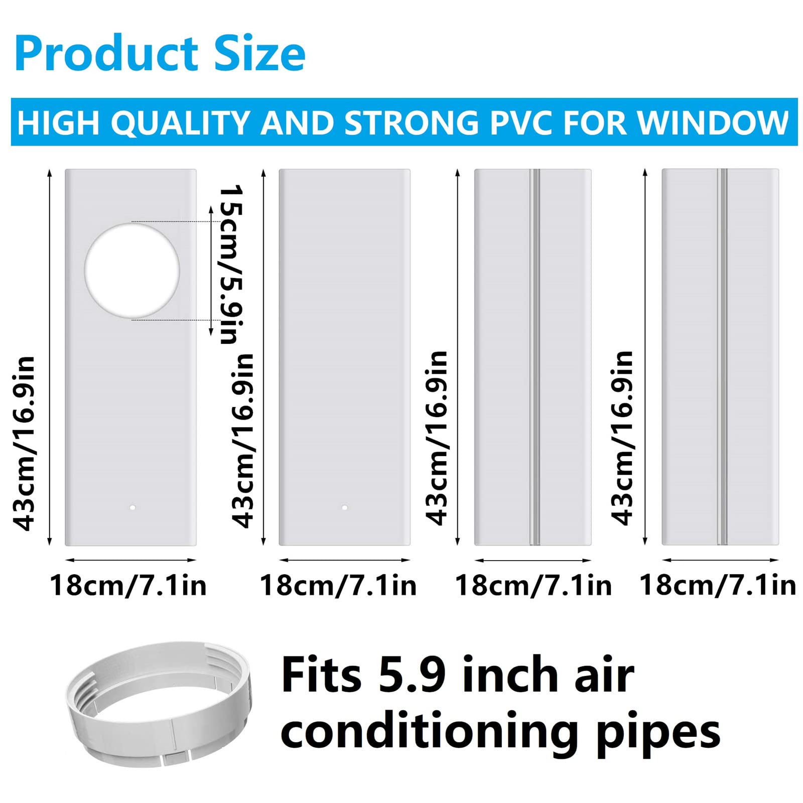 Aprjv Air Conditioner Window Seal Kit, Sliding Window Portable AC Vent Kit, Universal Adjustable PVC Balcony Seal Kit with Exhaust Hose Suit for 5.9''/15cm Air Conditioner
