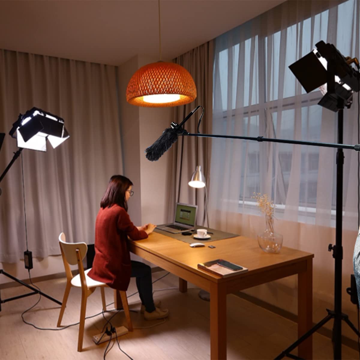 AISIMEE Portable Mic Boom Pole,3-Section Extendable Portable Handheld Boom Pole for Filming with 1/4" and 3/8" Threads,for Professional Shotgun Microphones Fish Pole exte.