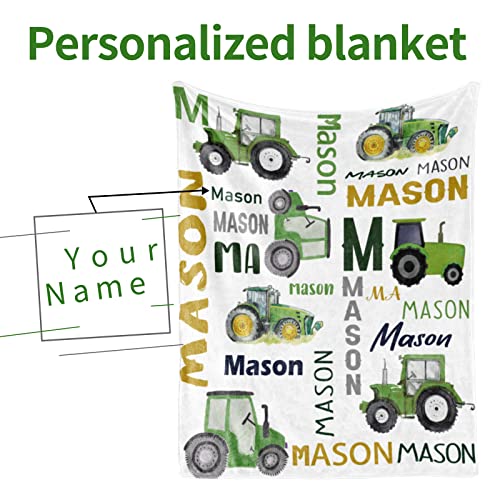 Custom Tractor Blanket with Name for Boys Girls Kids, Personalized Name Blanket Trucks, Soft Flannel Blankets Customized Gift for Children Day Birthday Christmas-40 x50