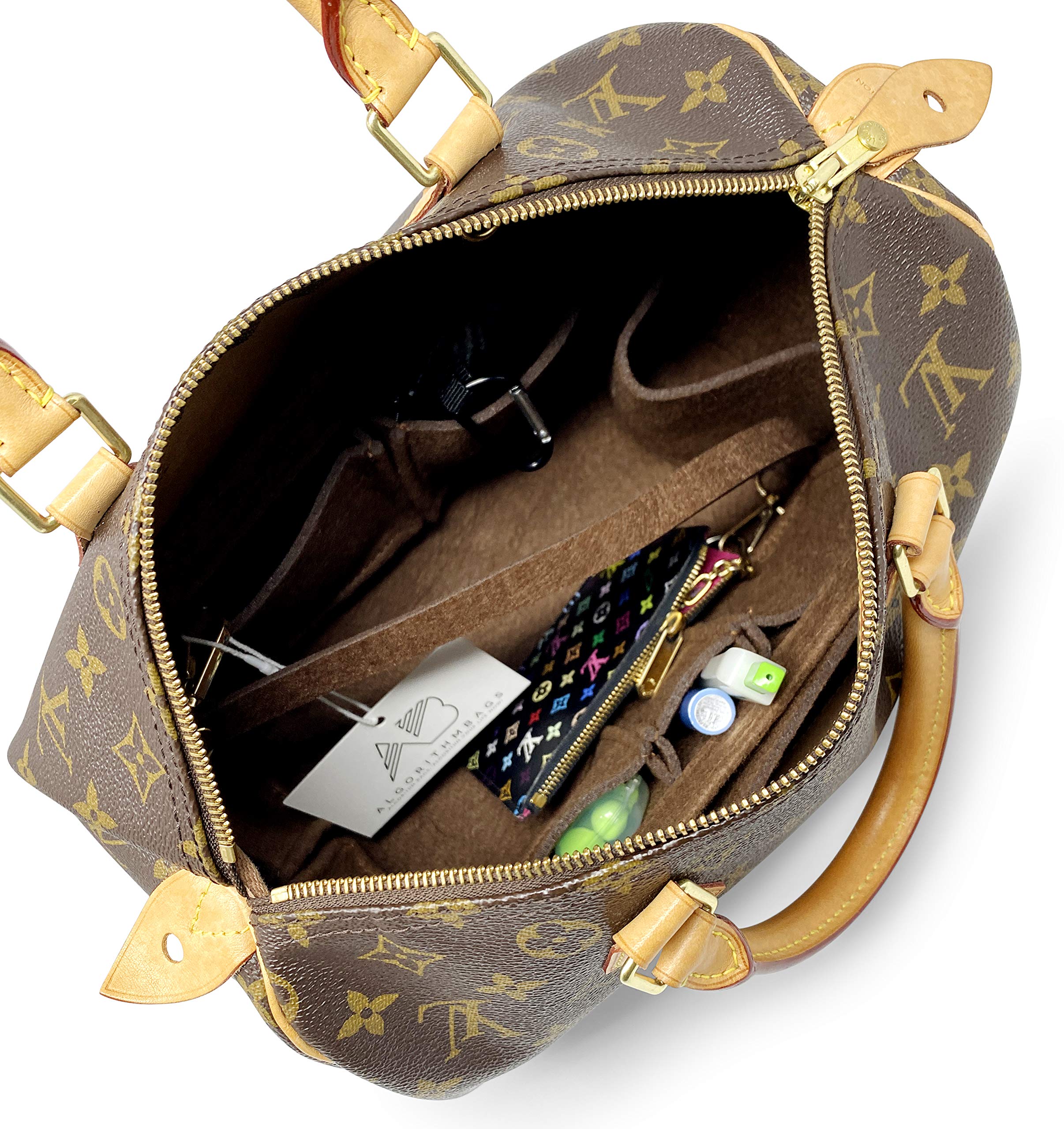 AlgorithmBags Purse Organizer Insert | designed for Louis Vuitton LV Speedy 30 35 40 25 | Luxury Liner Shaper Divider (35, Brown)