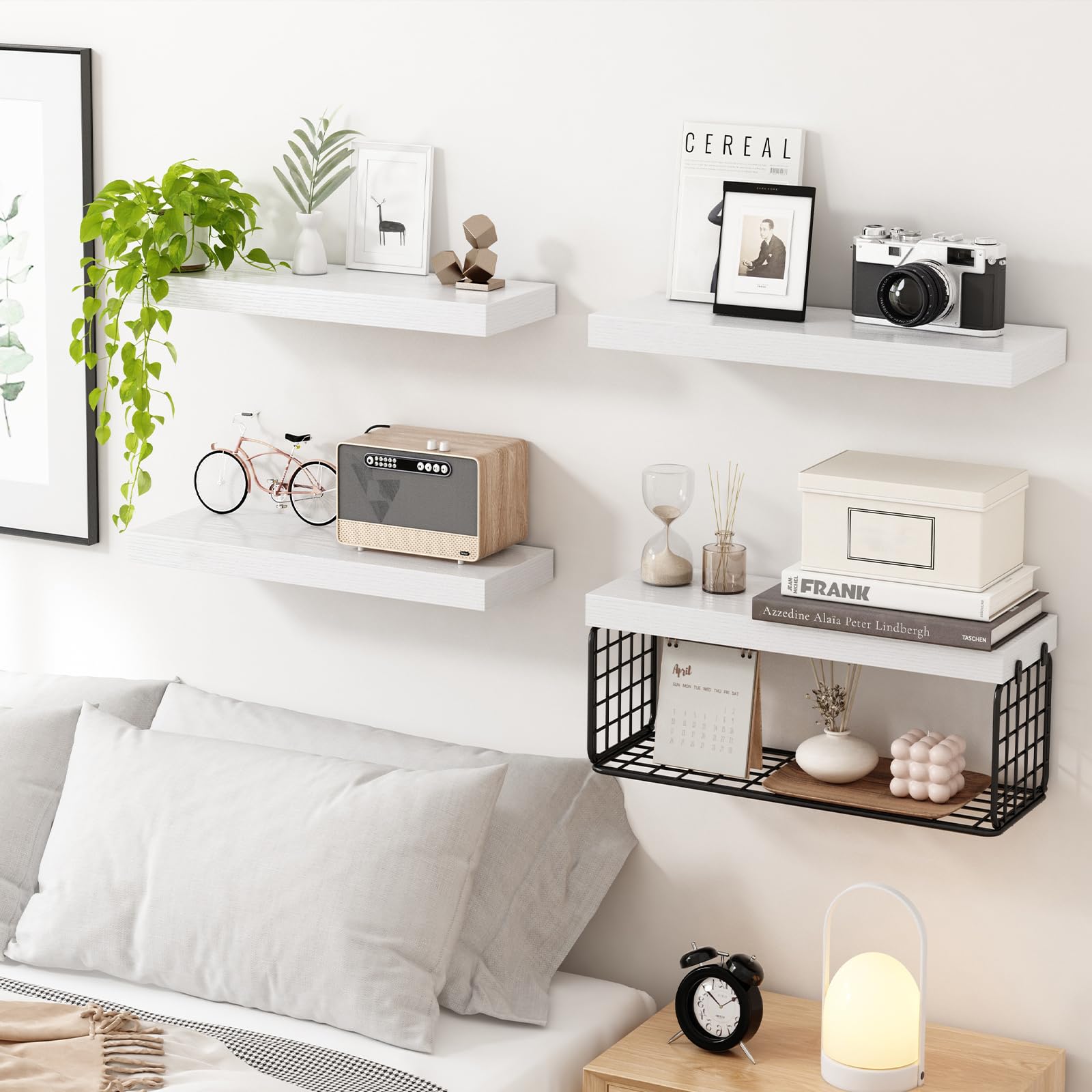 Fixwal Bathroom Floating Shelves, 4+1 Tier 15.7in Rustic Wood Wall Shelf Over Toilet with Invisible Brackets, Farmhouse Wall Decor (Gray)