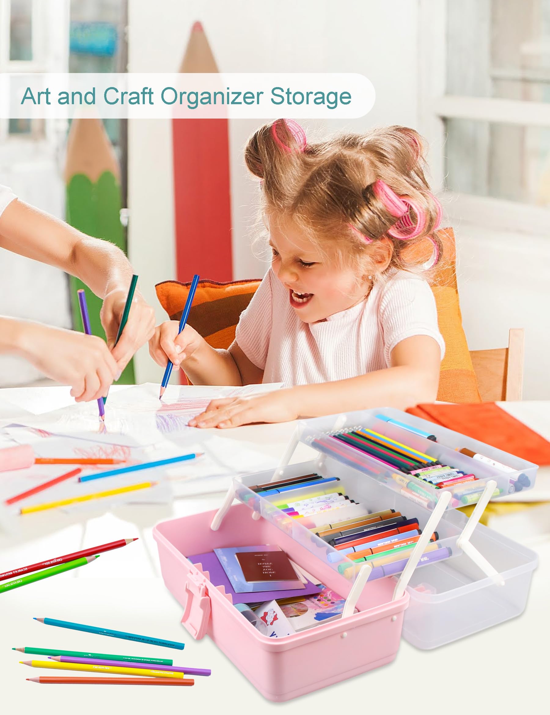 Avlcoaky Pink Tackle Box Pink Art Crafts Tool Box Large 3 Layers Plastic Storage Box Sewing Box Hair Accessories Organizer Tackle Box 0rganizers and Storage