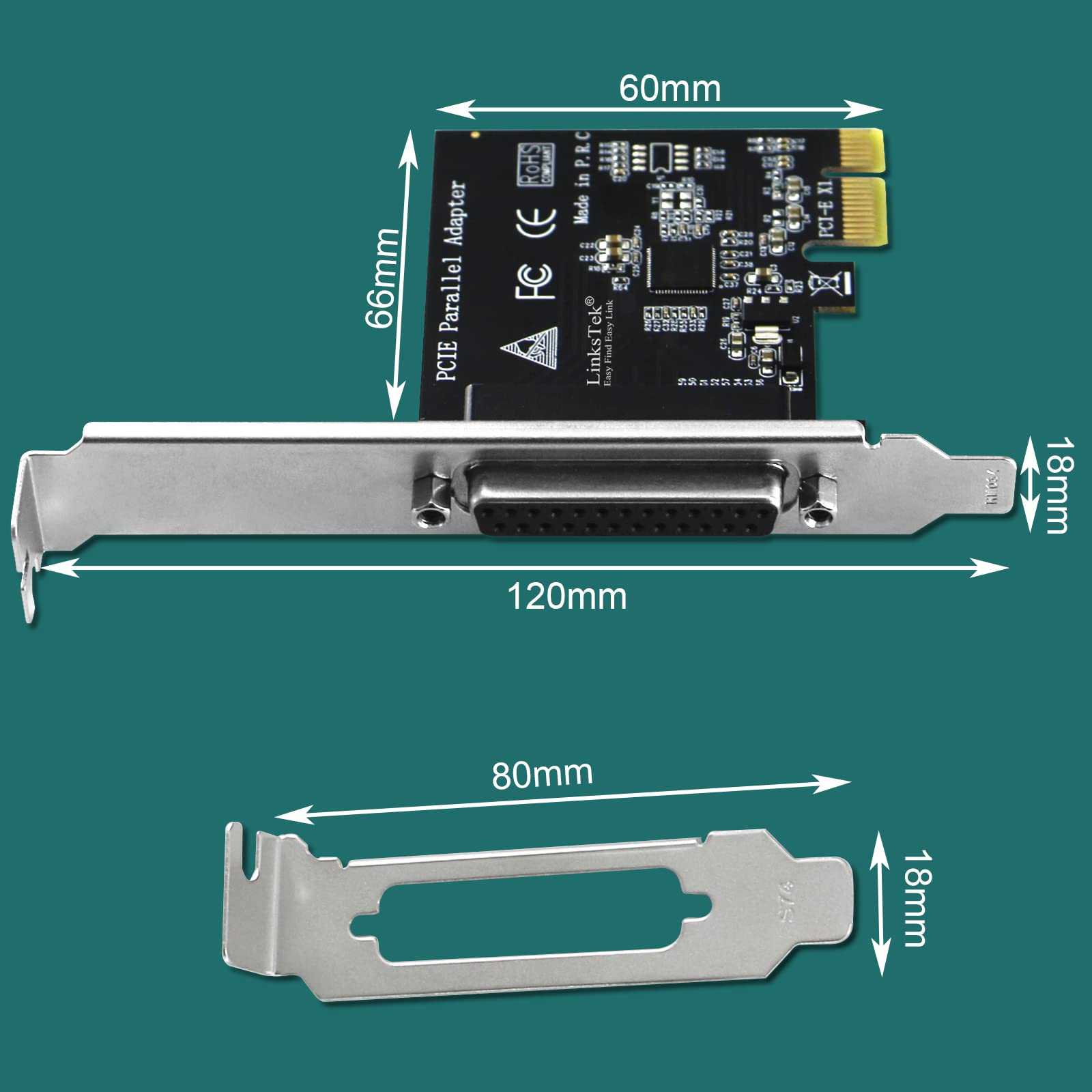LinksTek 1-Port PCI Express Parallel Card for Printers, IEEE 1284 Standard DB25 LPT PCIE Parallel Port, Supports IEEE 1284 SPP, Nibble, Byte and ECP Mode, PCIE DB25 Parallel Port Card (PCIE-PA1)
