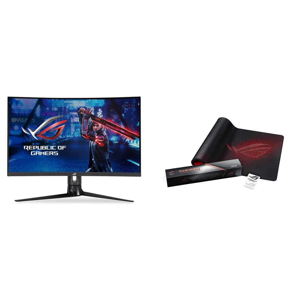 ASUS ROG Strix 31.5” 1440P Curved Gaming Monitor (XG32VC) ROG Sheath Extended Gaming Mouse Pad Bundle