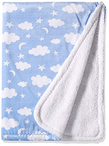 Spasilk Baby Boys Fleece Velboa Baby Blanket for Bed and Strollers, Blue Clouds