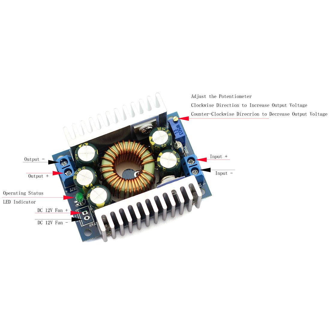 DZS Elec 12A DC-DC Step Down Buck Converter Low Ripple with Heat Sink 4.5V-30V to 0.8V-30V Vehicular Voltage Regulator