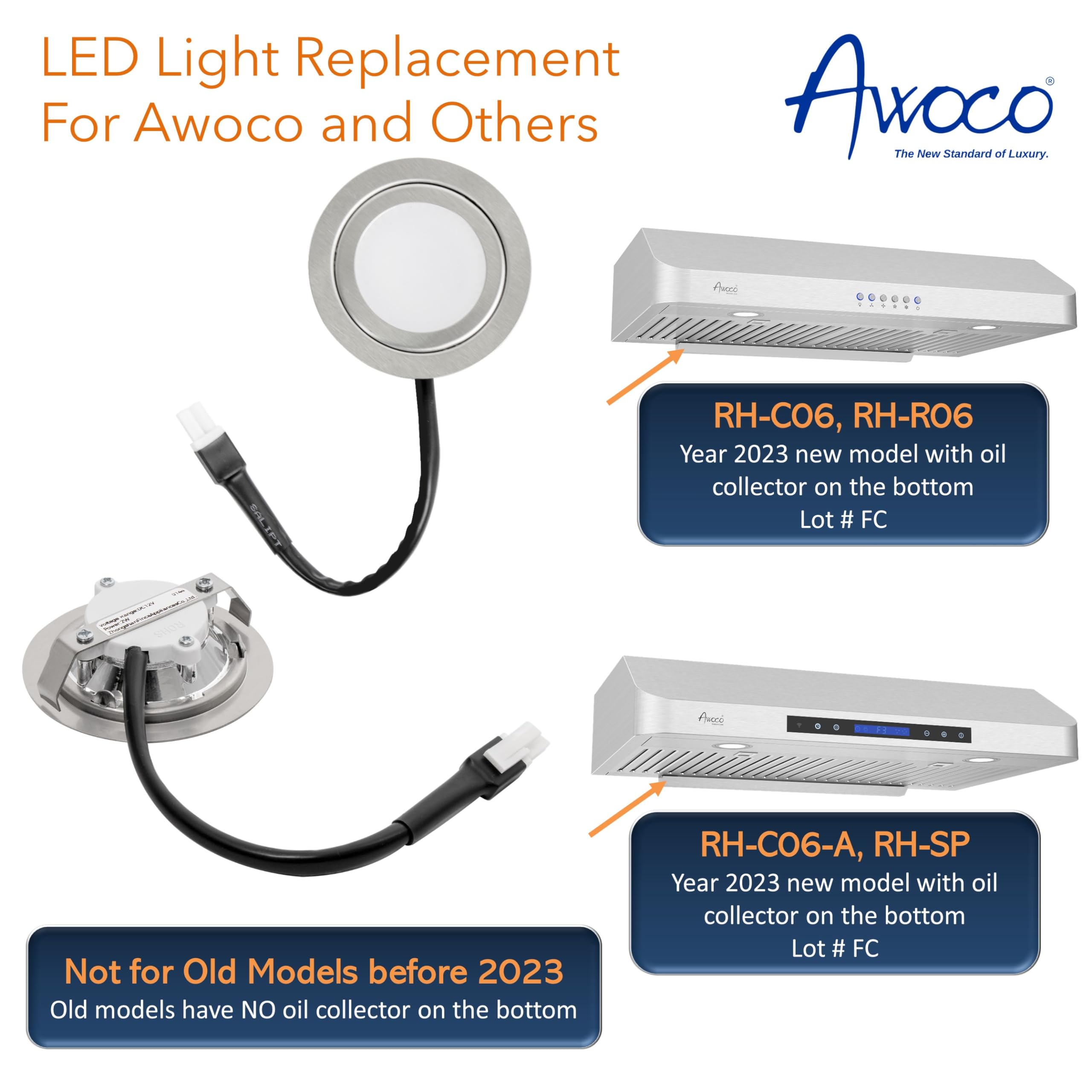 Awoco LED Light Bulbs Replacement for Range Hoods - 12V DC, 2W, Cooker Hood led Light Bulbs with 3000K Warm Yellow (Pack of 2)
