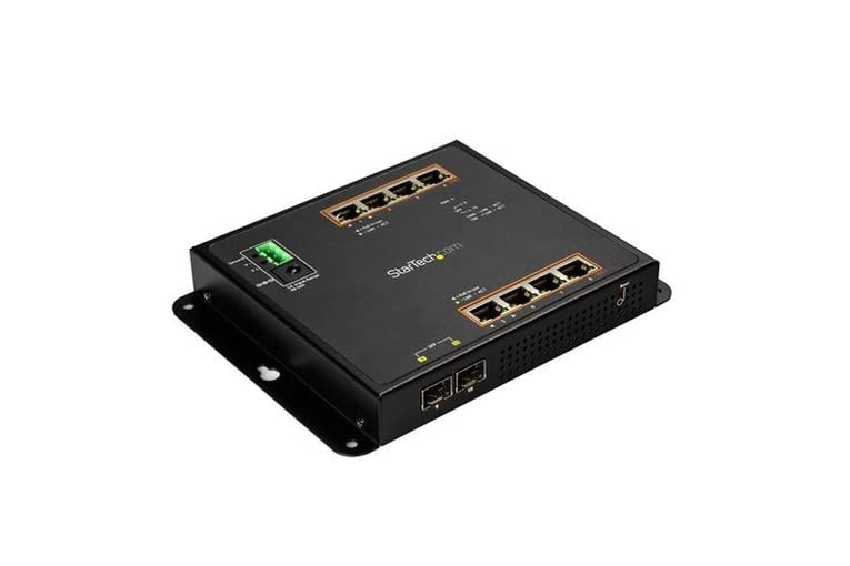 StarTech.com Industrial 8 Port Gigabit PoE+ Switch w/2 SFP MSA Slots - 30W - Layer/L2 Switch Hardened GbE Managed - Rugged High Power Gigabit Ethernet Network Switch IP-30/-40 C to 75 C, TAA