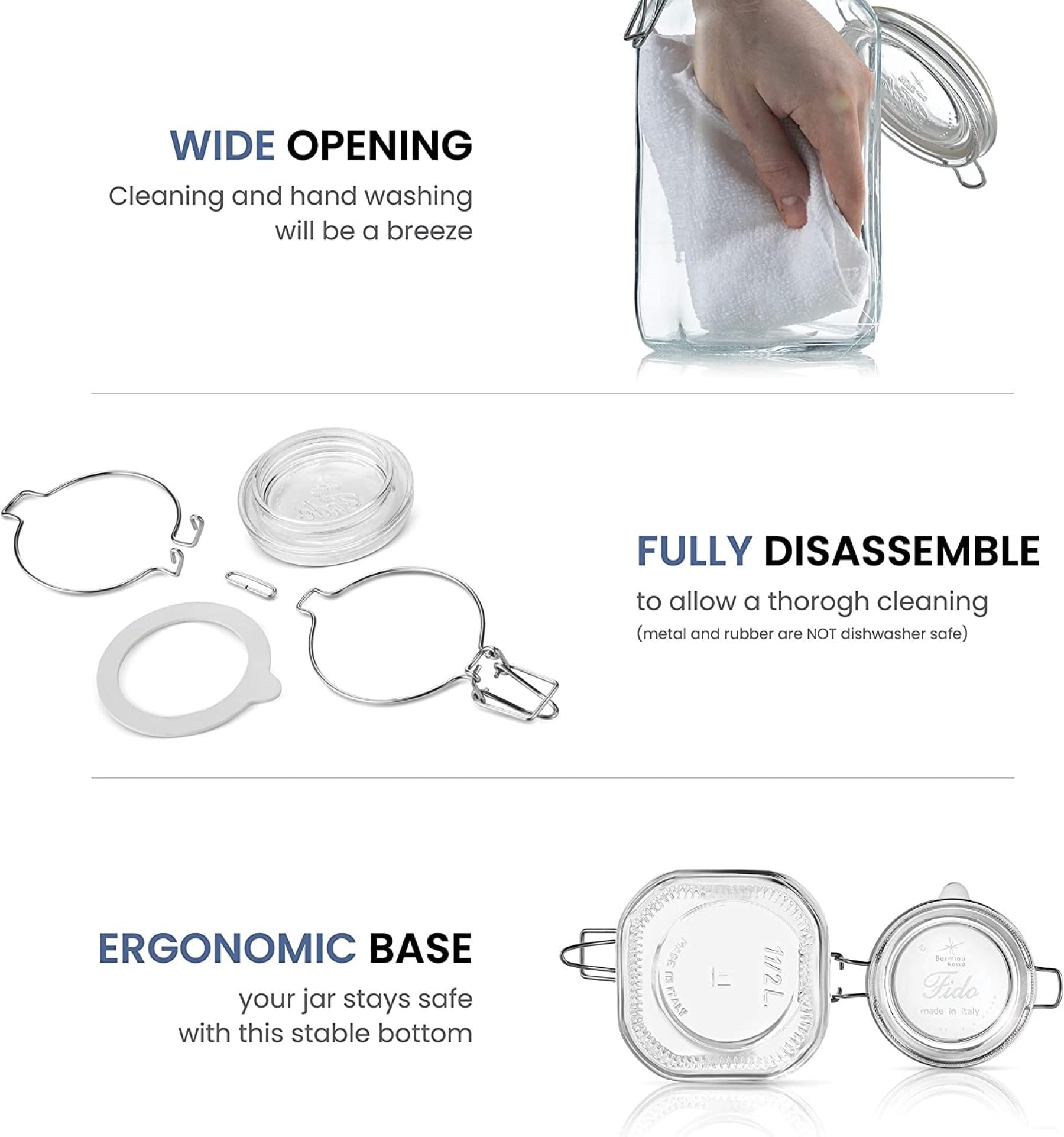 Bormioli Rocco SYNCHKG114546 Fido Clear Glass Jar with 85 mm Gasket , 0.75 Liter (Pack of 2)
