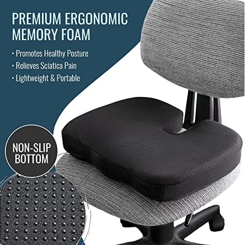 DMI Memory Foam Seat Support Cushion | Coccyx, Sciatica, & Tailbone Pain Relief | Multi-Use Ergonomic Seat Cushion for Office Chair for Driving & Home | Breathable