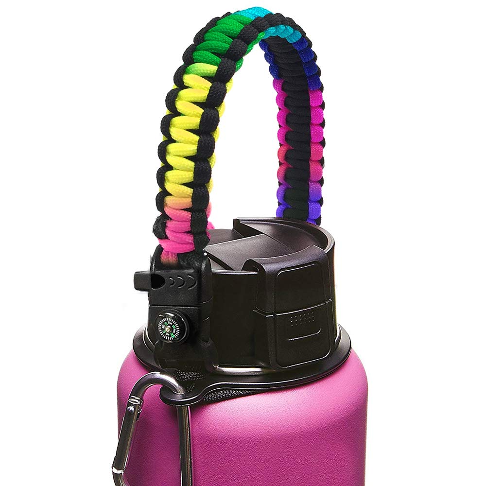 ALIENSX #1 Paracord Handle - Fits Wide Mouth Water Bottles 12oz - 64oz, Durable Carrier Survival Strap Cord with Safety Ring and Carabiner - Ideal Water Bottle Handle Strap