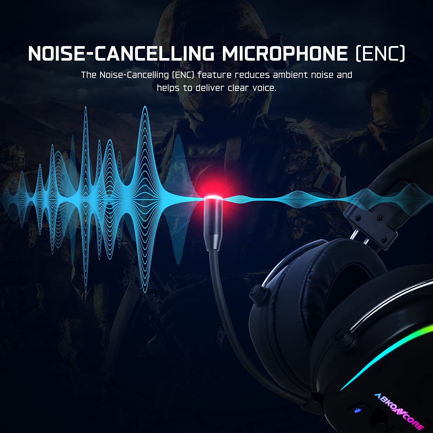 ABKONCORE B700M Virtual 7.1 Surround Sound Card & 3.5mm RGB Gaming Headset with Adjustable Noise Cancelling Mic & Multi Compatibility PS4, PC, Xbox one, Nintendo Switch, Tablet, Mobile