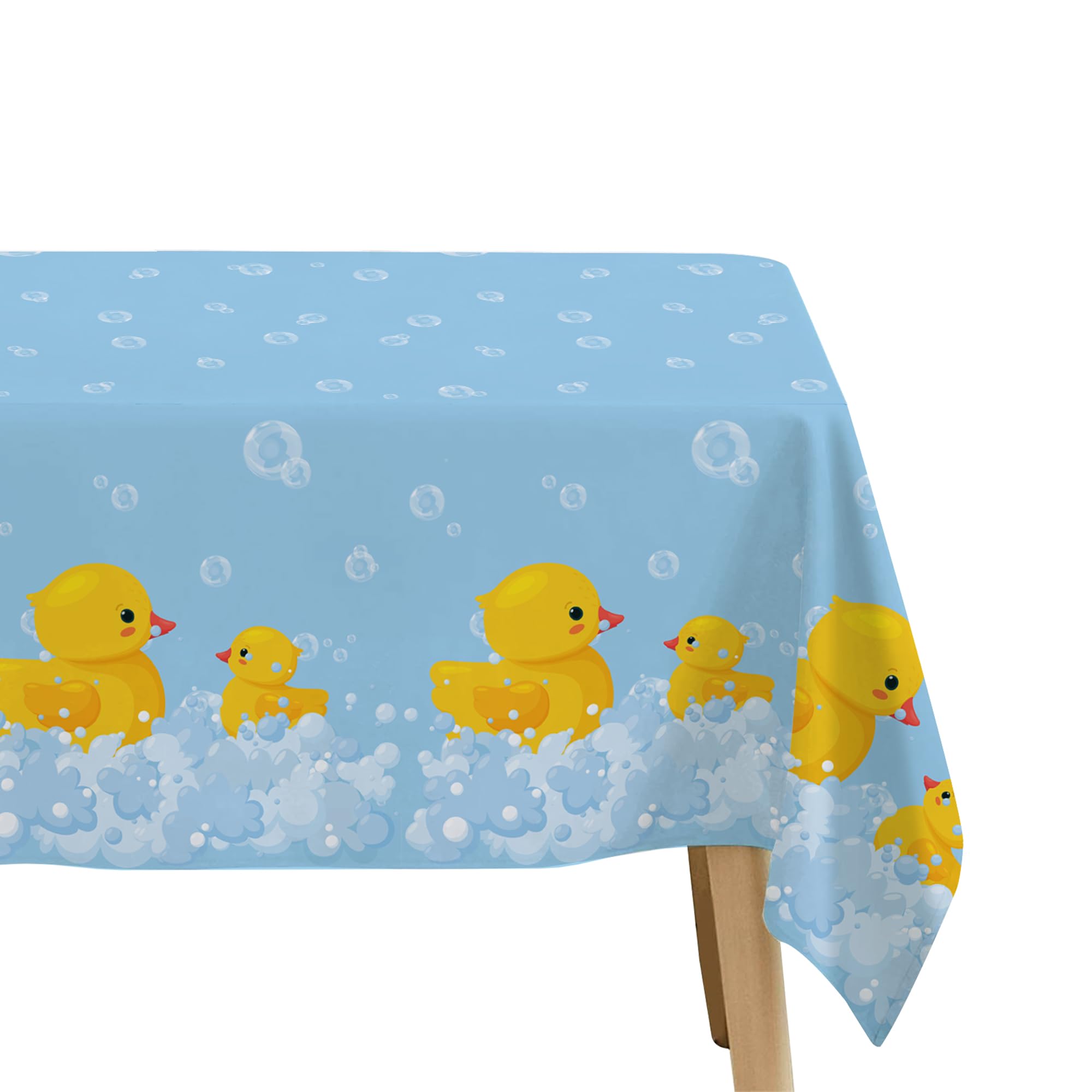 APOWBLS Rubber Duck Party Decorations Tablecloth - Disposable Duck Party Supplies Table Cover, Bubble Bath Rubber Duck Theme Table Cloth for Birthday Baby Shower - 3 Pack (54in x 108in)