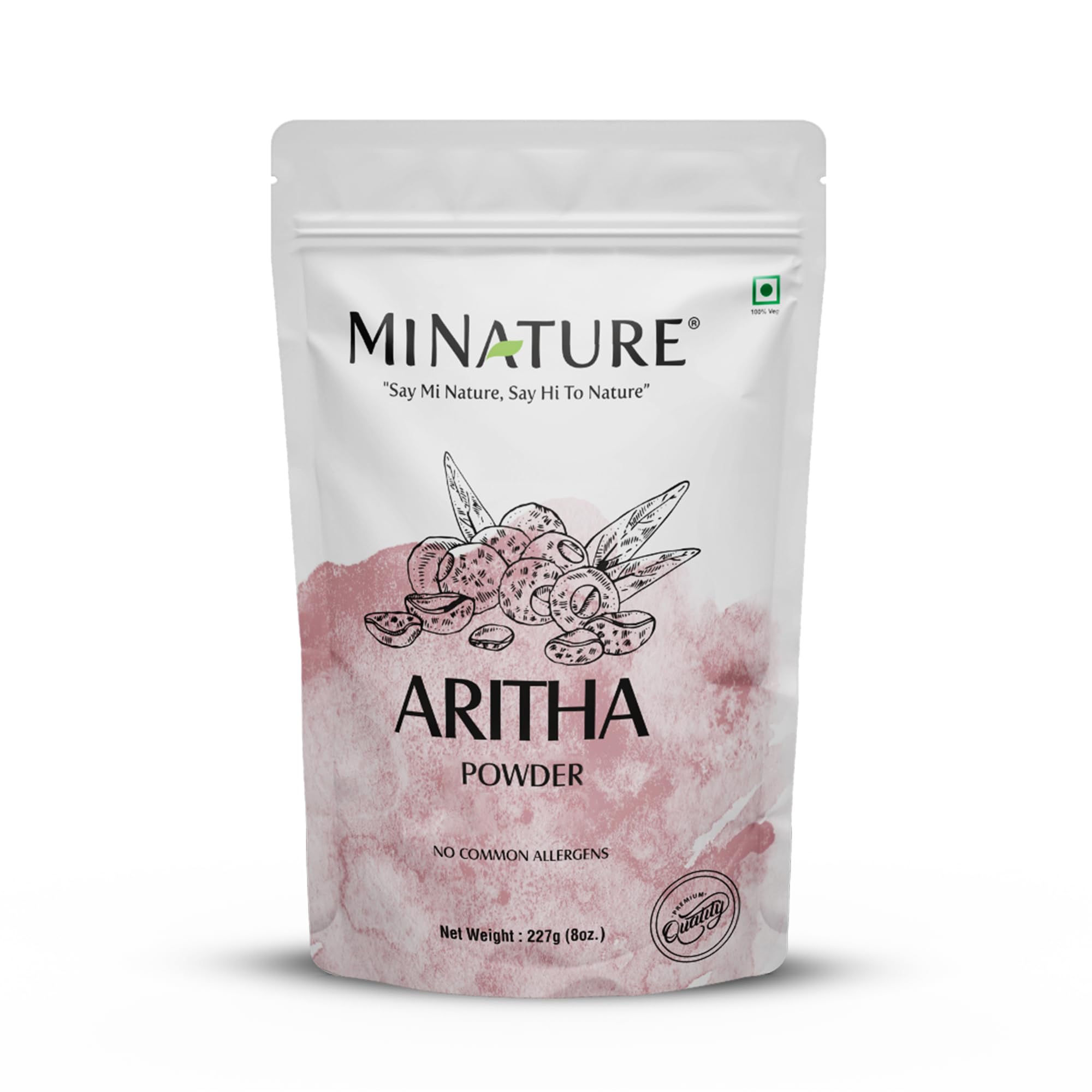 mi nature Aritha (Sapindus Laurifolia) Powder/Soap Nut Powder - USDA NOP Certified Organic Hair Conditioner for Silky Hair from India (227g / 1/2 lb)
