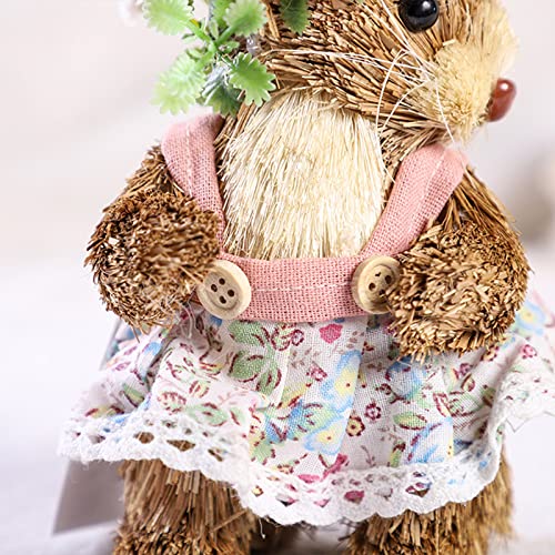 Okngr Easter Bunny Straw Figurine, Standing Rabbit Statue,Handmade Straw Cute Bunny Ornament, Easter Day Straw Bunny Figurine Decor Handmade Ornaments Gifts for Home Table Decorations