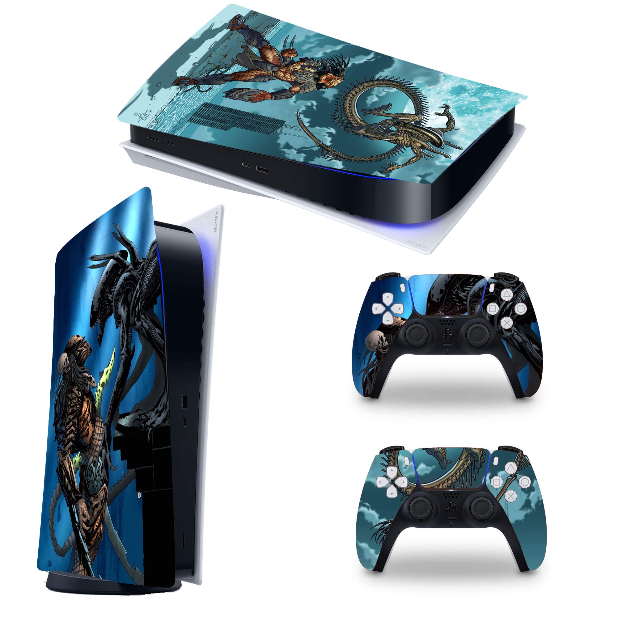 Alien War - PS5 Digital Edition Skin Console and 2 Controller, Vinyl Decal Sticker Full Cover Protective