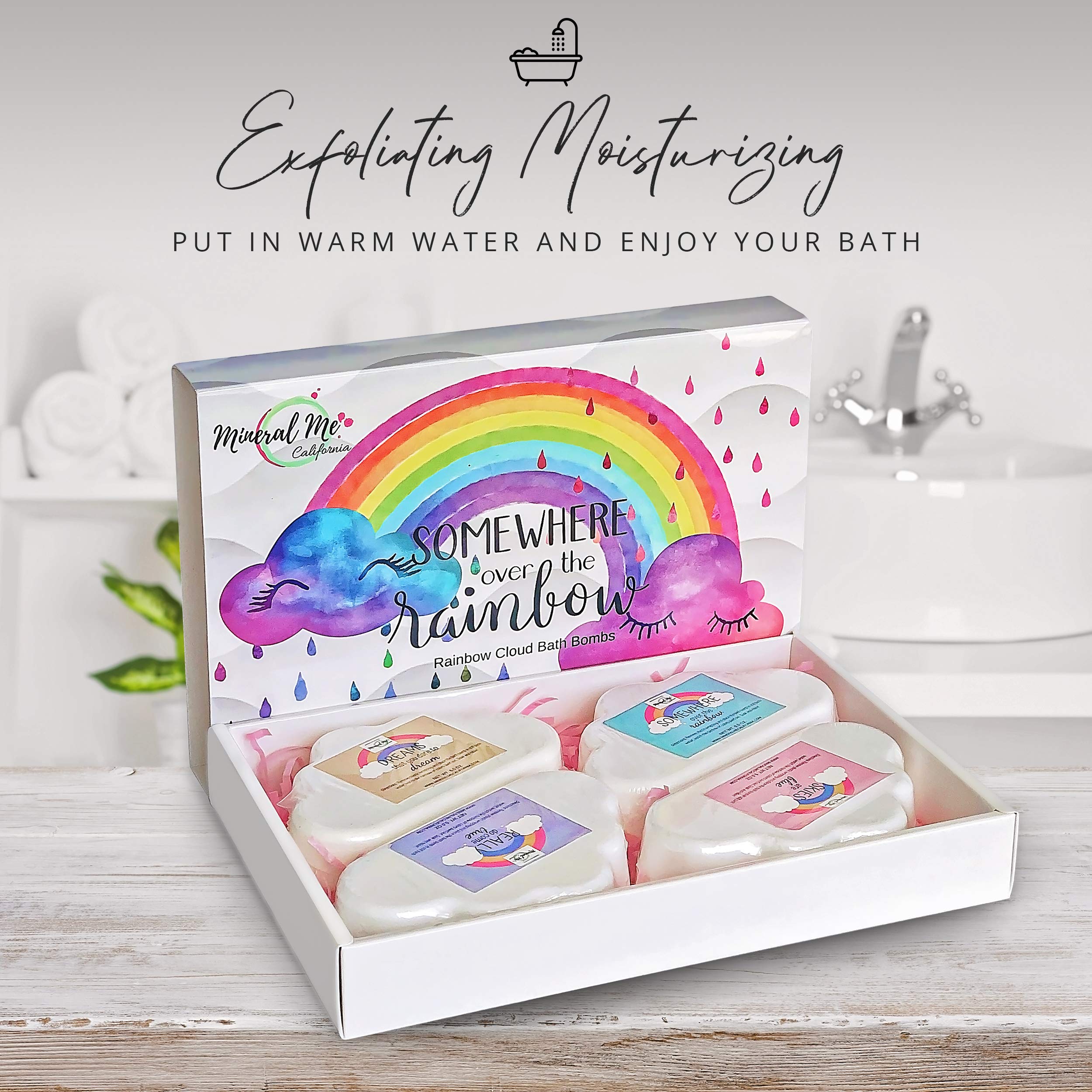 Rainbow Bath Bombs for Kids- Natural and Organic Bubble Bath Bombs w/Moisturizing Shea Butter and Natural Oils, 4 Large Unicorn Cloud Bath Bombs for Girls, Boys, Women, Valentines Day Gift for Her