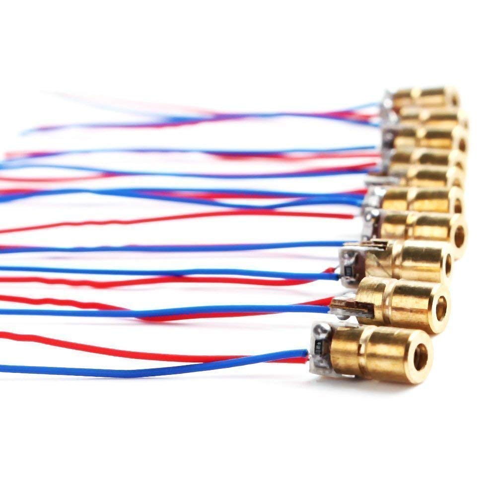 HiLetgo 10pcs 5V 650nm 5mW Red Dot Laser Head Red Laser Diode Laser Tube with Leads Head Outer Diameter 6mm